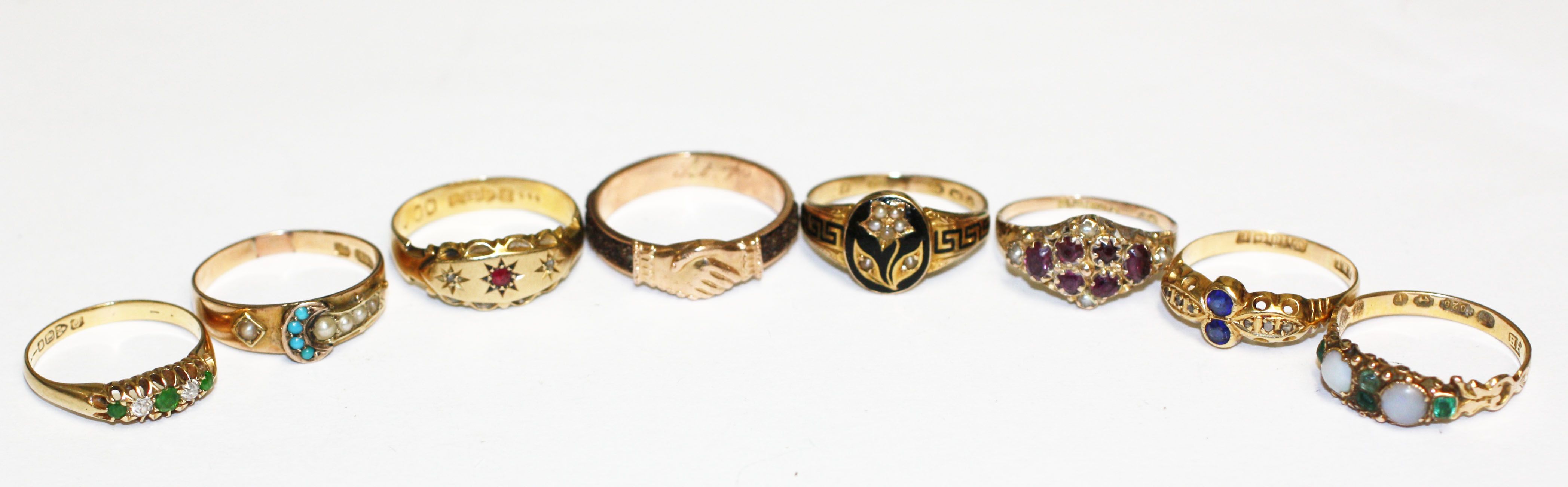 Bonhams : A collection of eight Antique variously set rings,