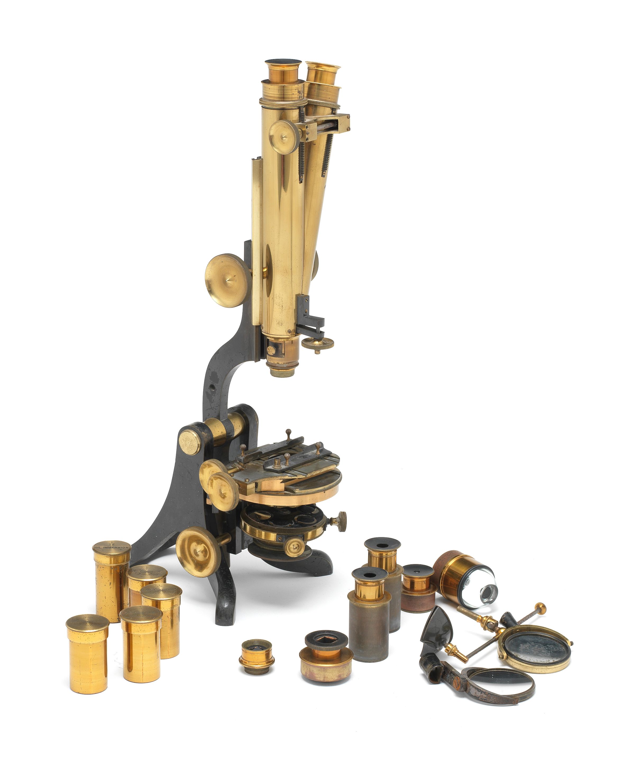 Bonhams : A Henry Crouch brass compound binocular microscope, English ...