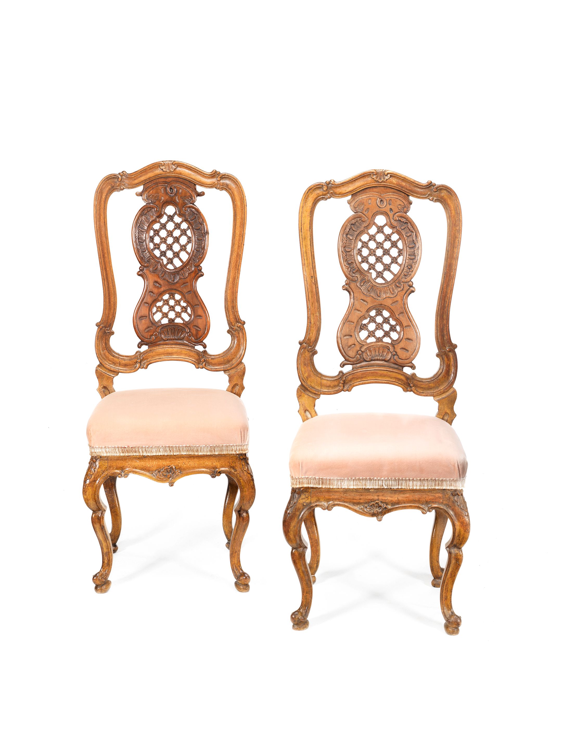 Bonhams : A pair of 18th century walnut trellis back chairs