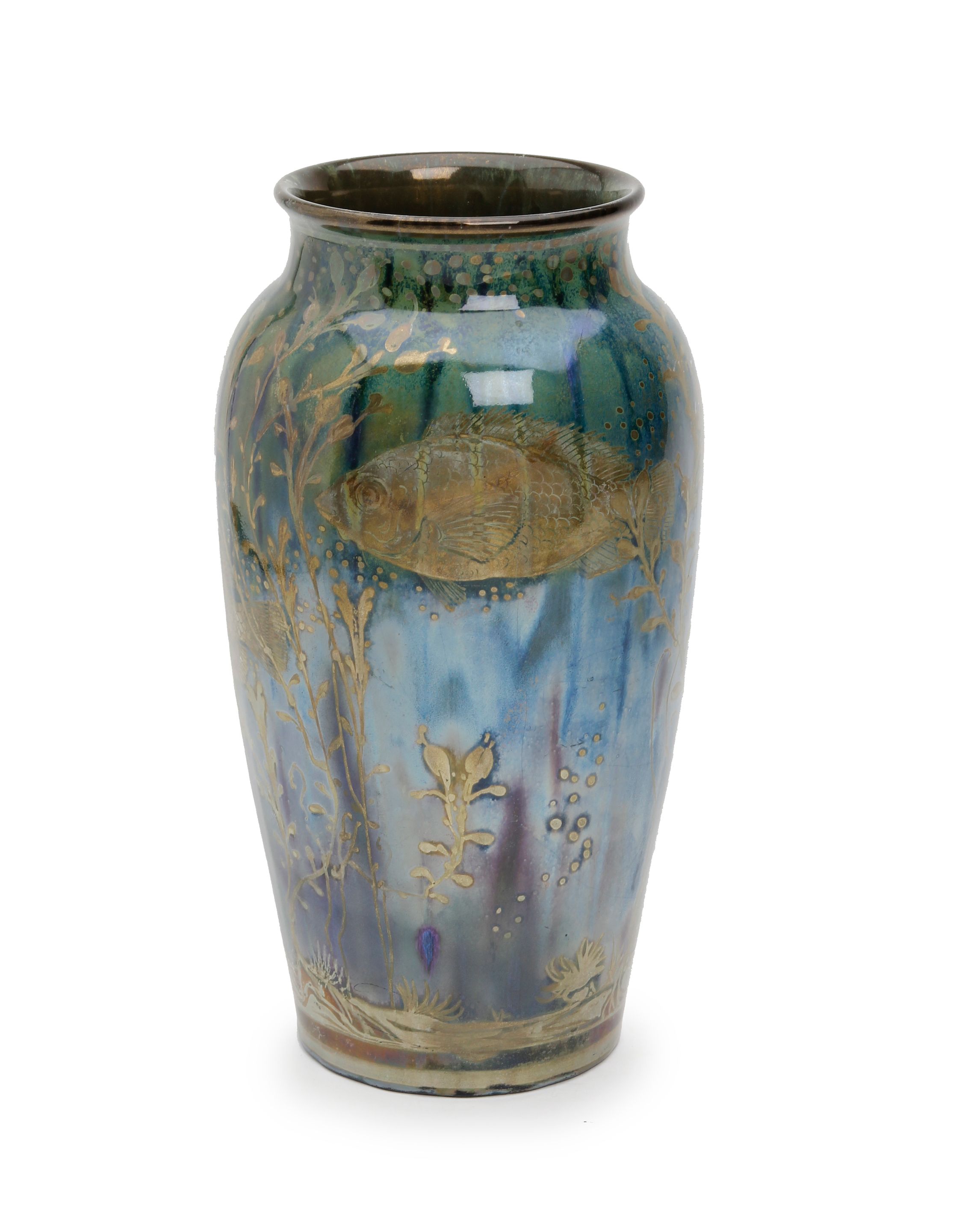 Bonhams : A Pilkingtons Royal Lancastrian lustre fish vase, By Richard ...