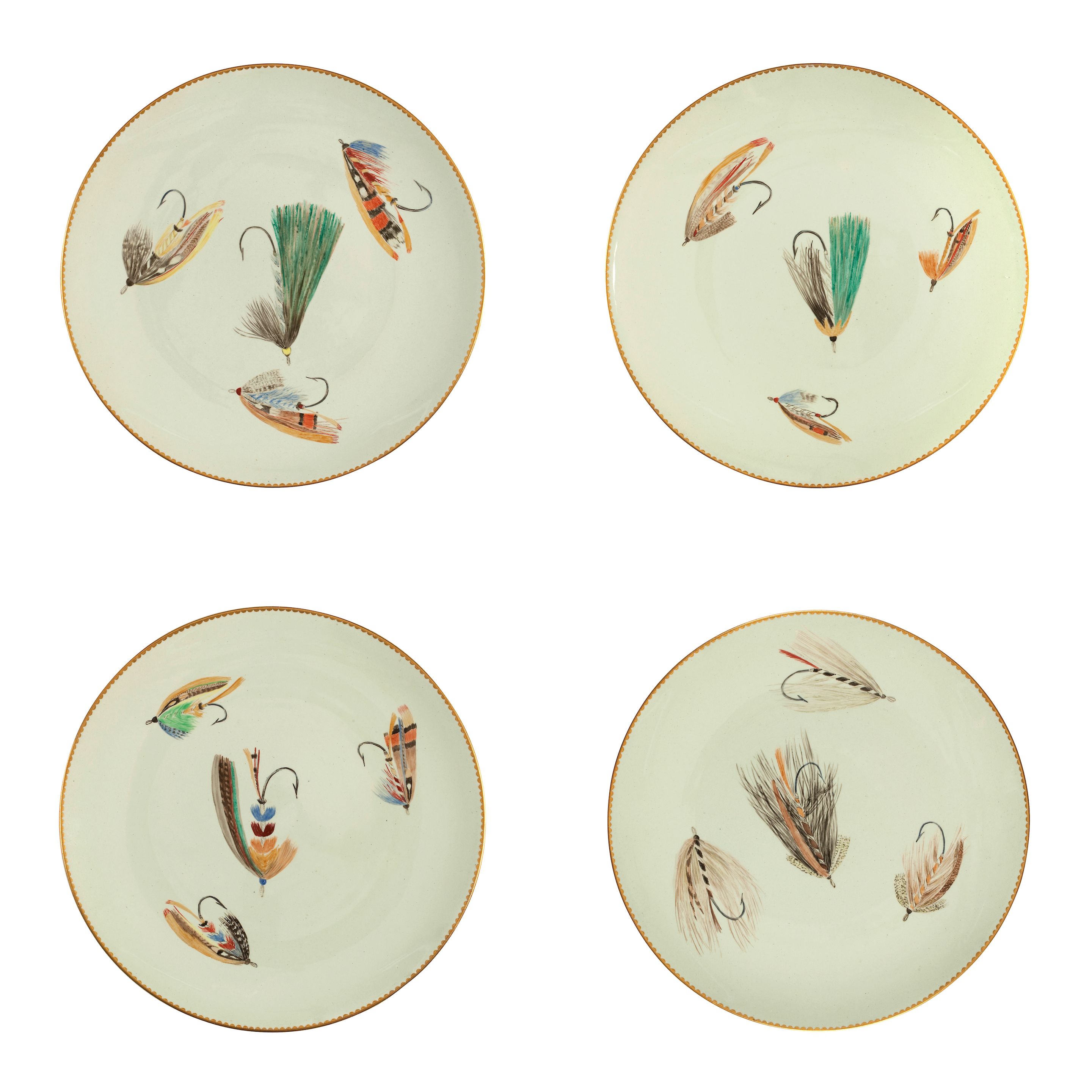 Bonhams : A set of four Doulton fishing fly plates