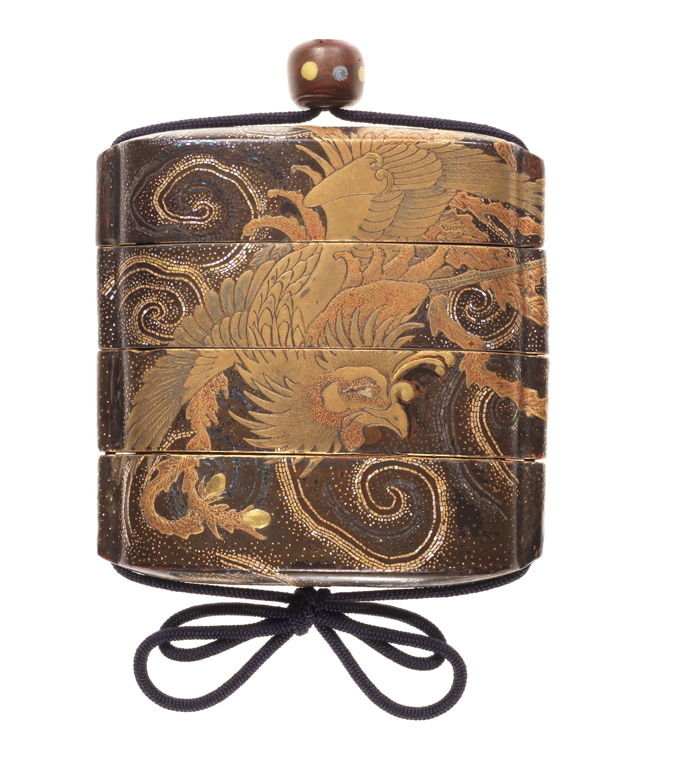 Bonhams : A large lacquer three-case inro By Genrin, 18th century