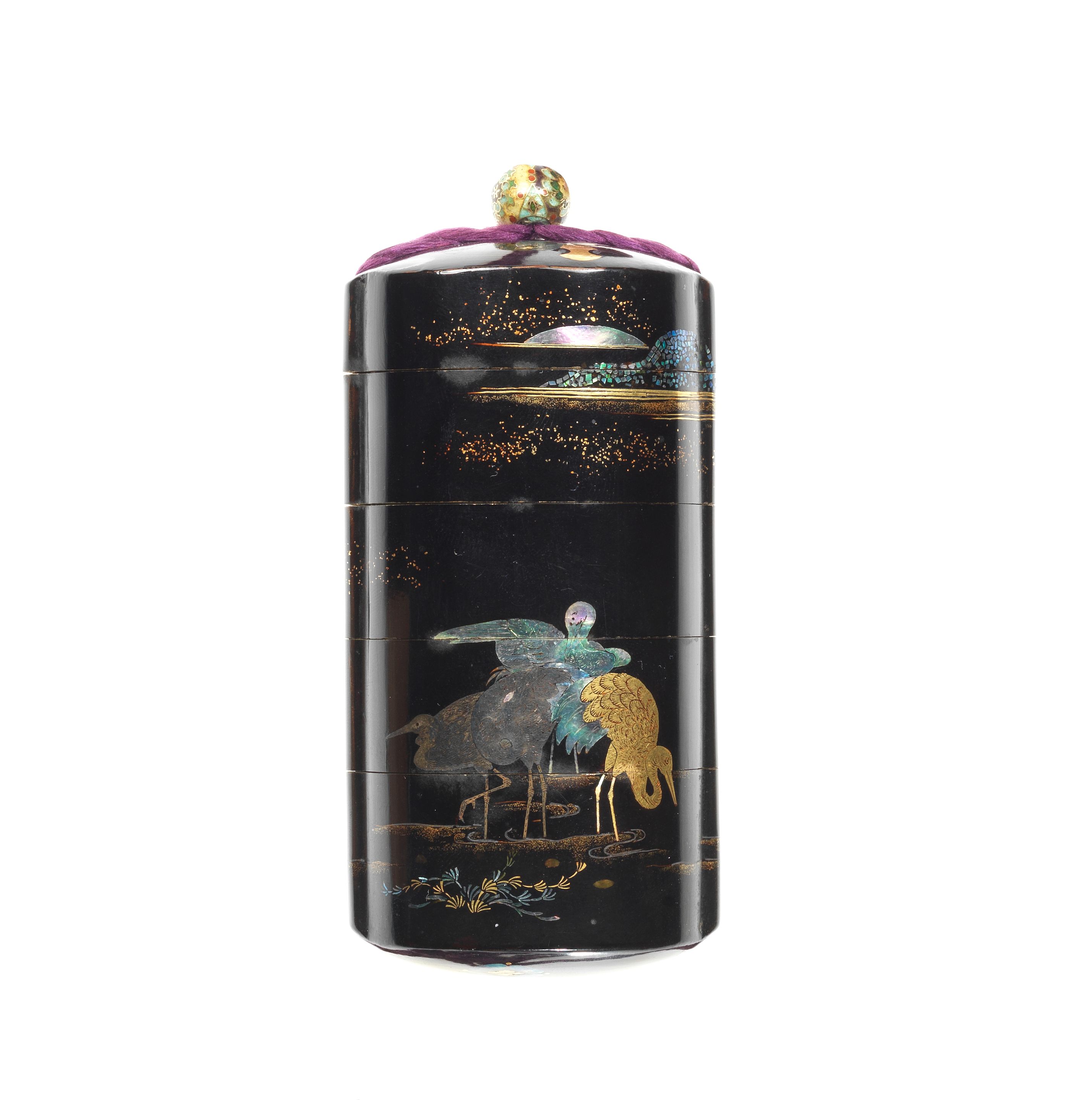 Bonhams : A black-lacquer four-case inro Somada style, 19th century