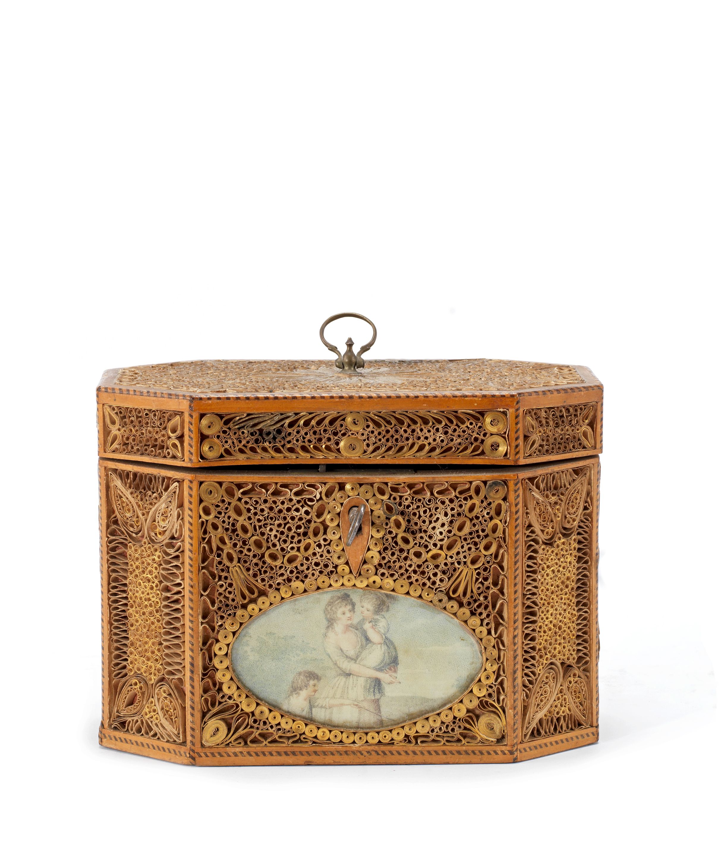 Bonhams : A George III scrolled paper 'filigree' tea caddy