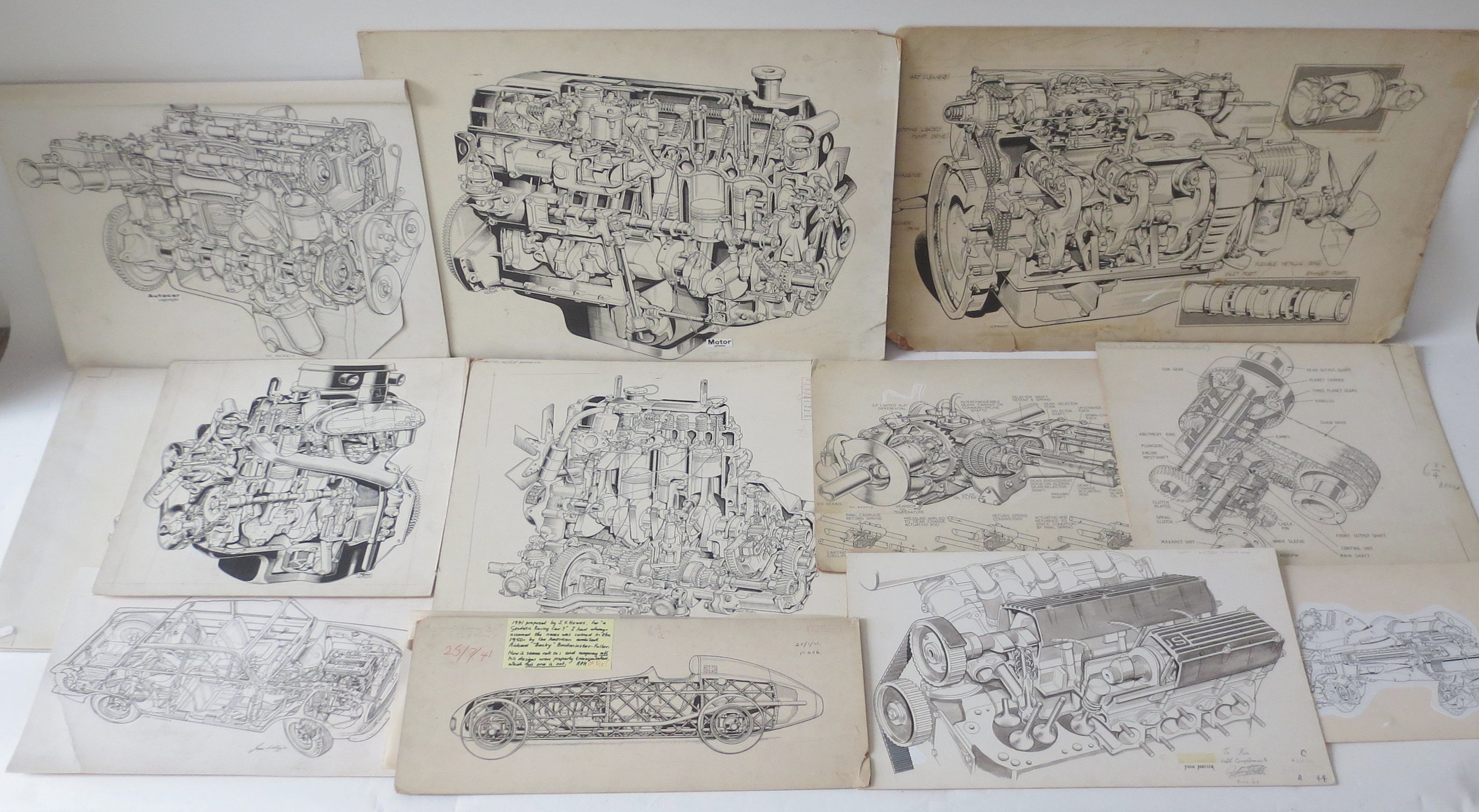Bonhams Cars : Engine and technical pen and ink cutaway illustrations ...