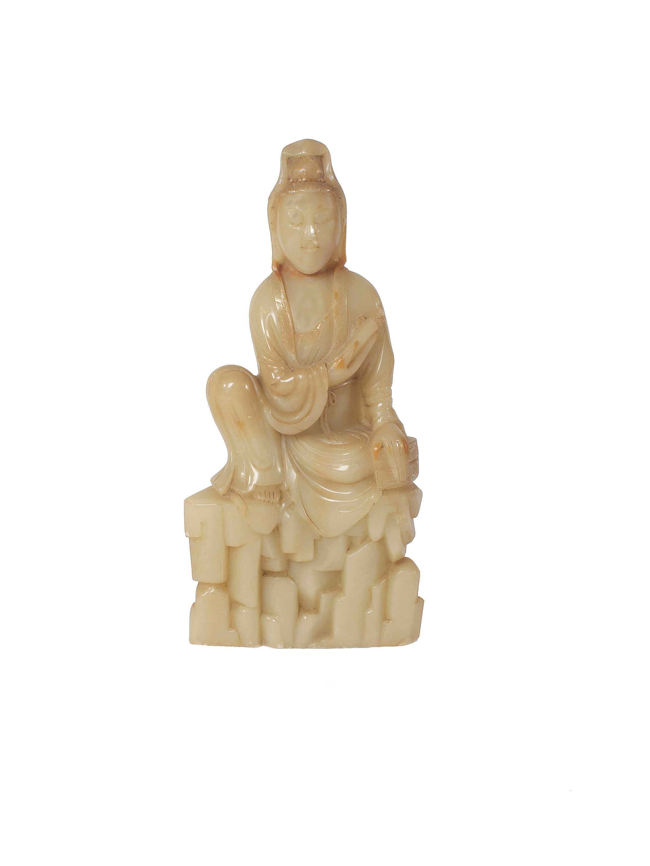 Bonhams : An inscribed soapstone figure of Guanyin, 17th century