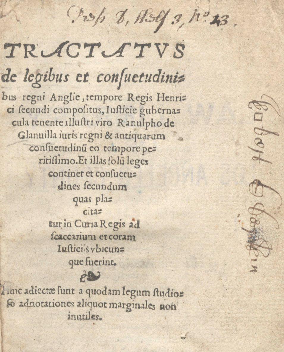 Bonhams : GLANVILLE (RANULF DE) Tractatus de legibus et consuetudinibus ...
