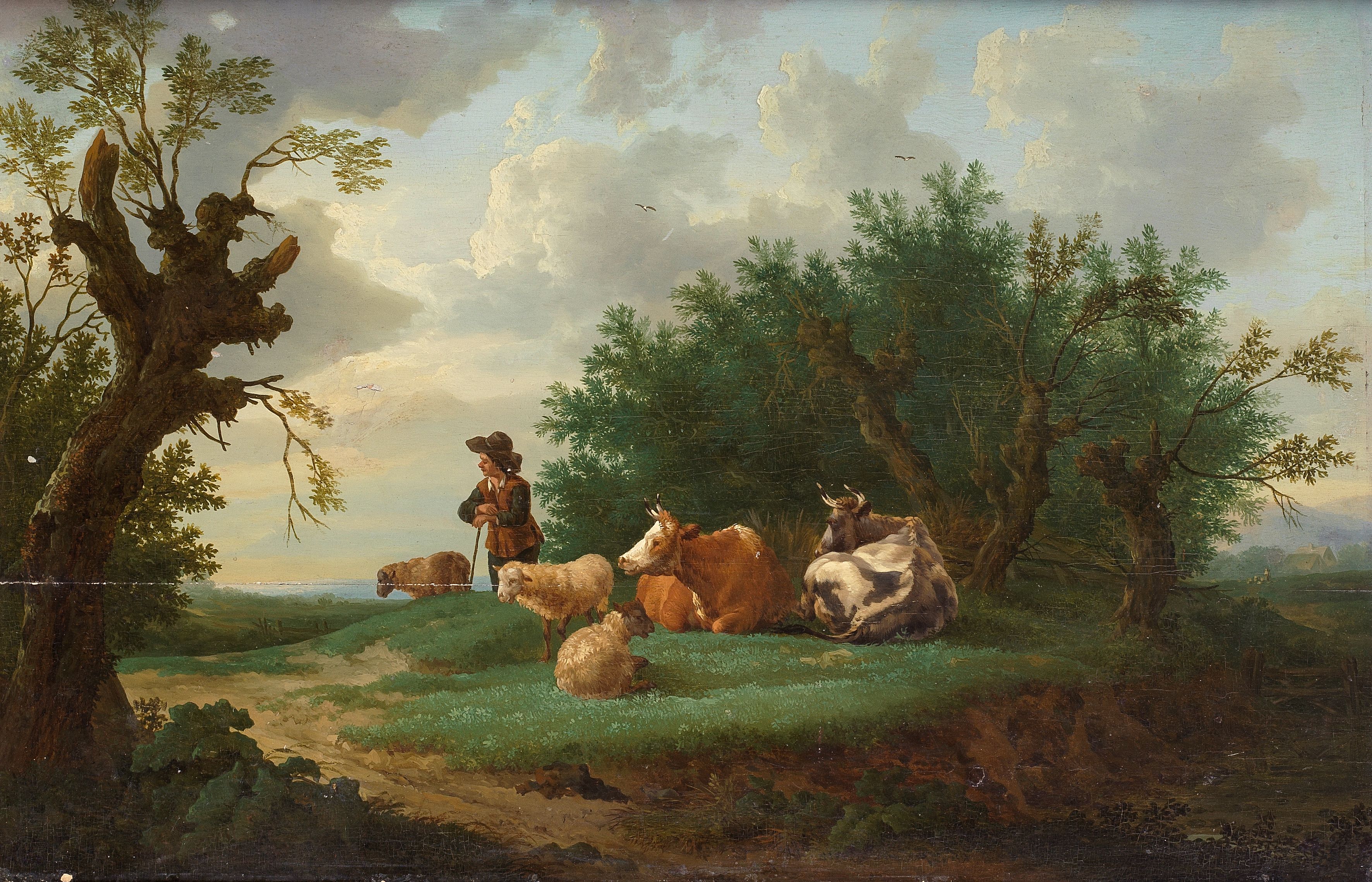Bonhams : Jan van Gool (The Hague 1685-1765) A drover tending to his ...