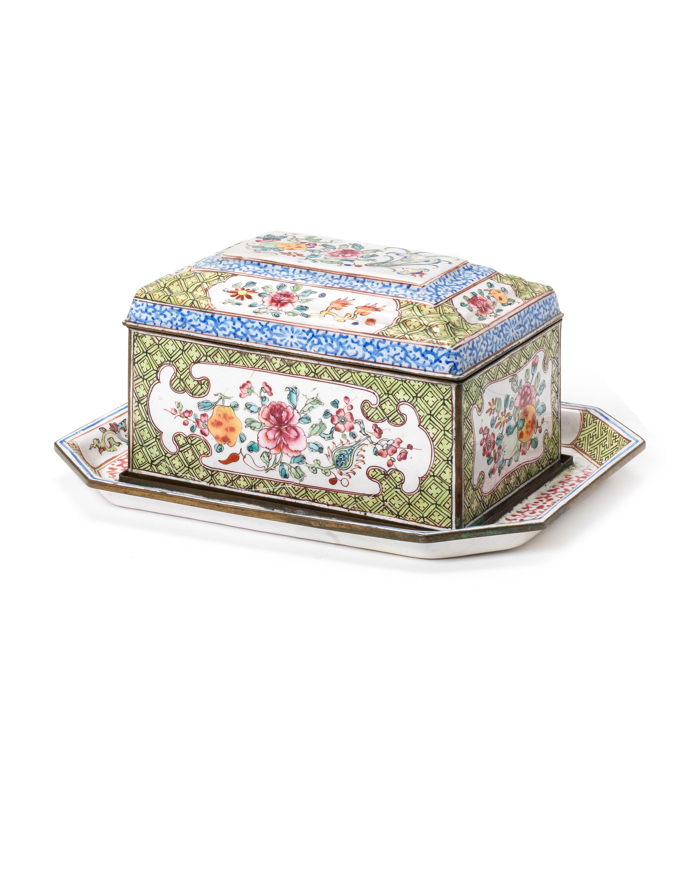 Bonhams : A Canton enamel box, cover and tray 18th century