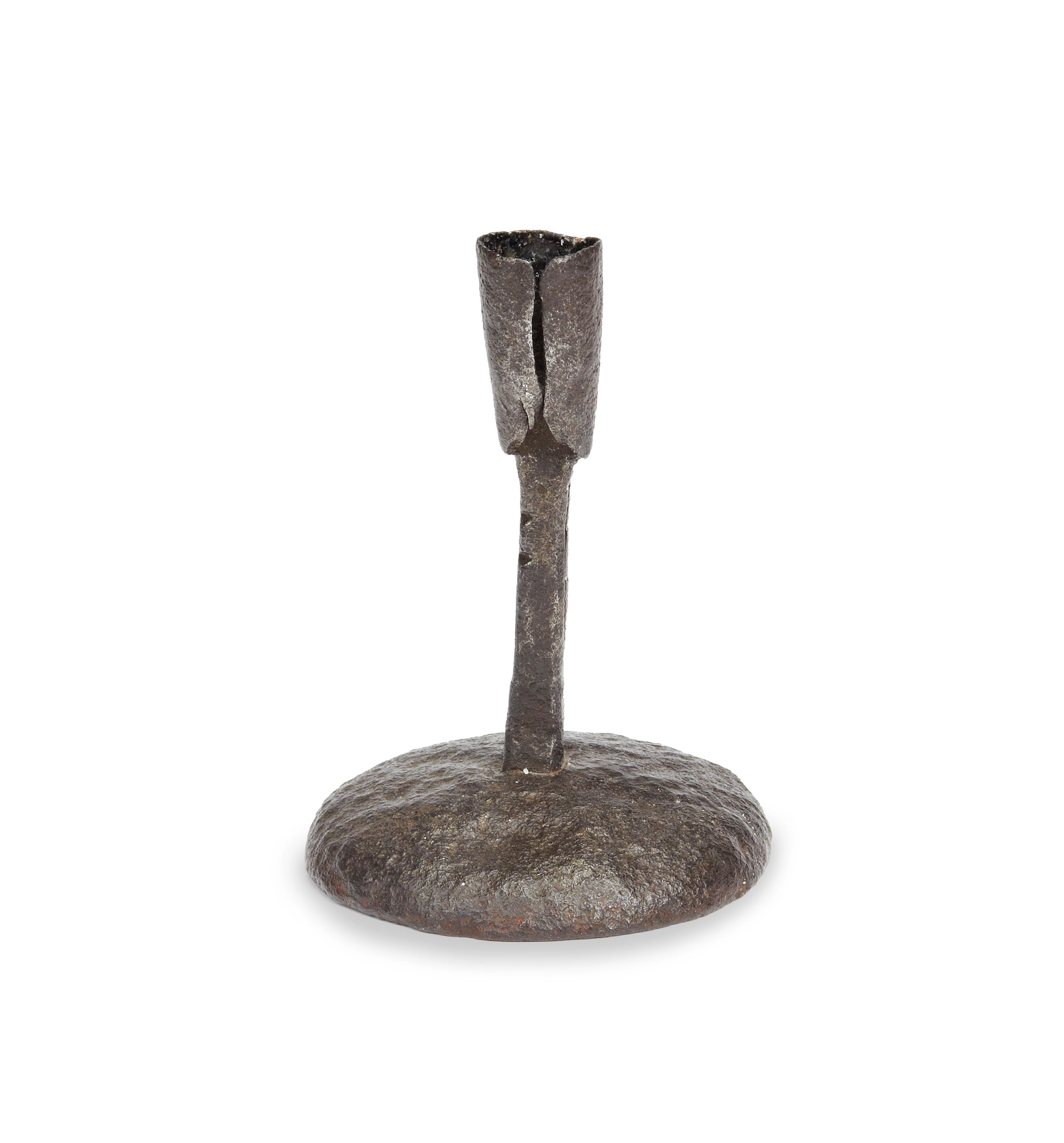 Bonhams : A rare 17th century wrought iron socket candlestick, English