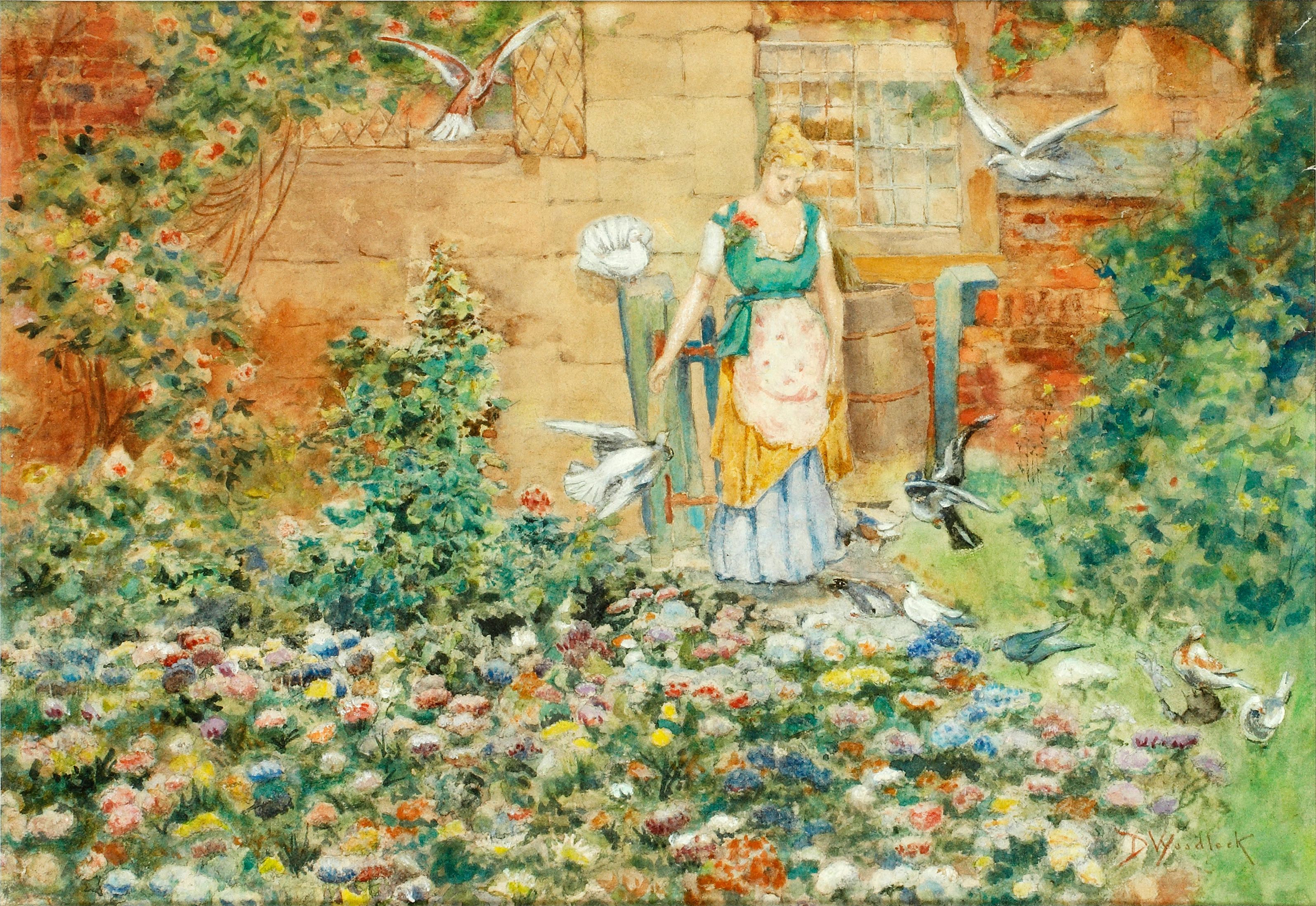 Bonhams : David Woodlock (British, 1842-1929) Feeding the Birds in the ...