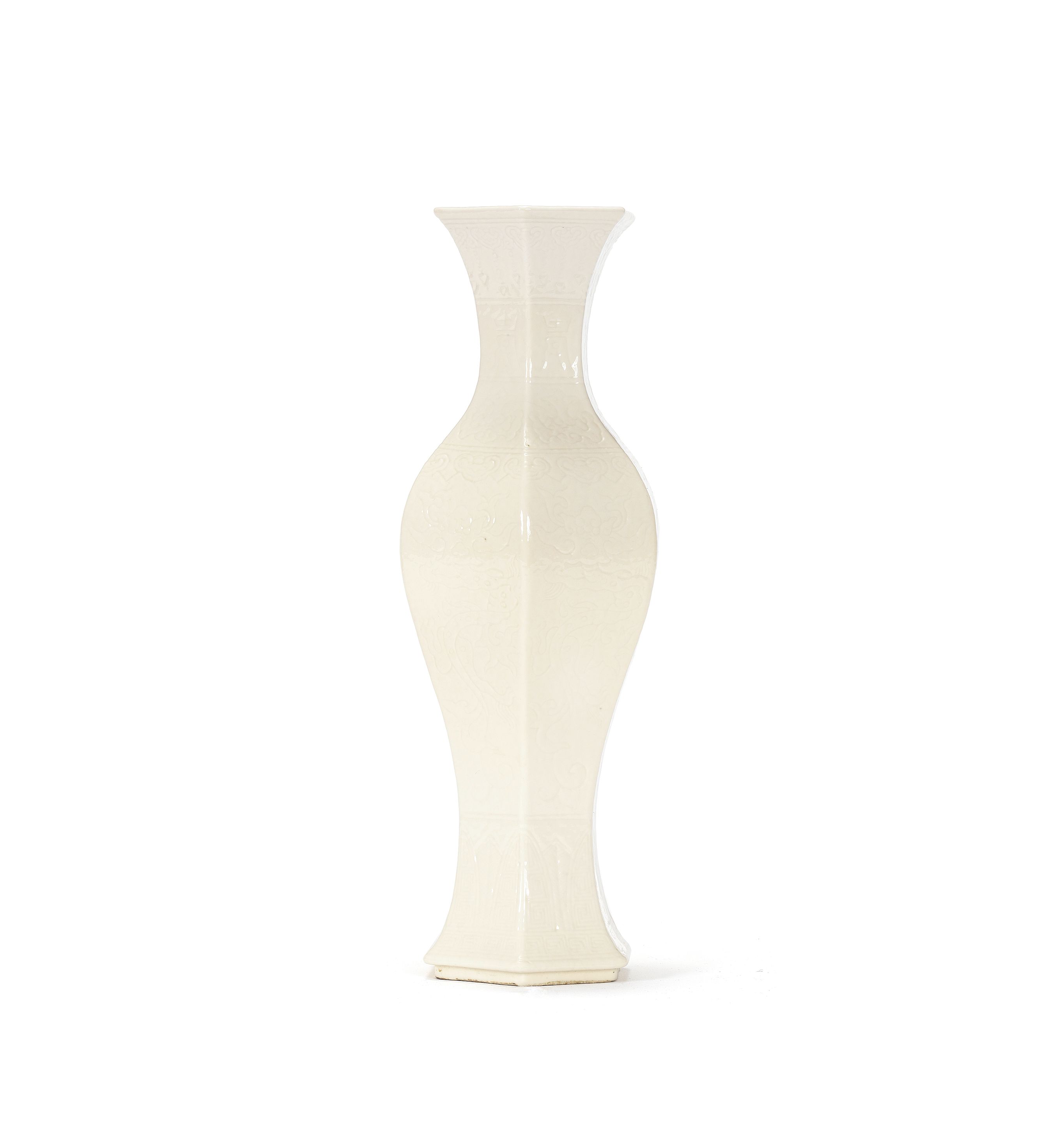 Bonhams : A soft-paste creamy-white-glazed hexagonal baluster vase 18th ...