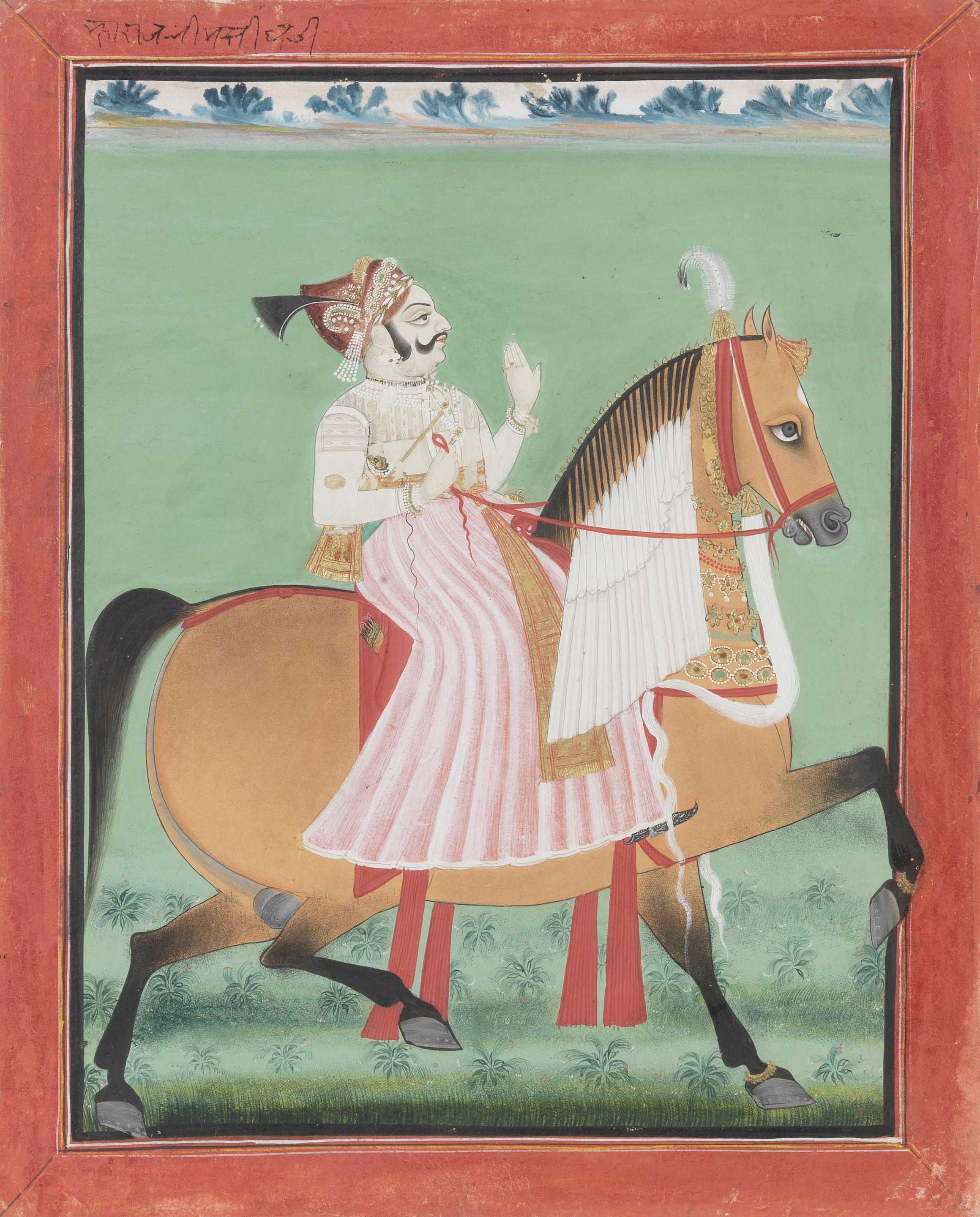 Bonhams : Maharajah Bhim Singh on horseback Mewar, circa 1810