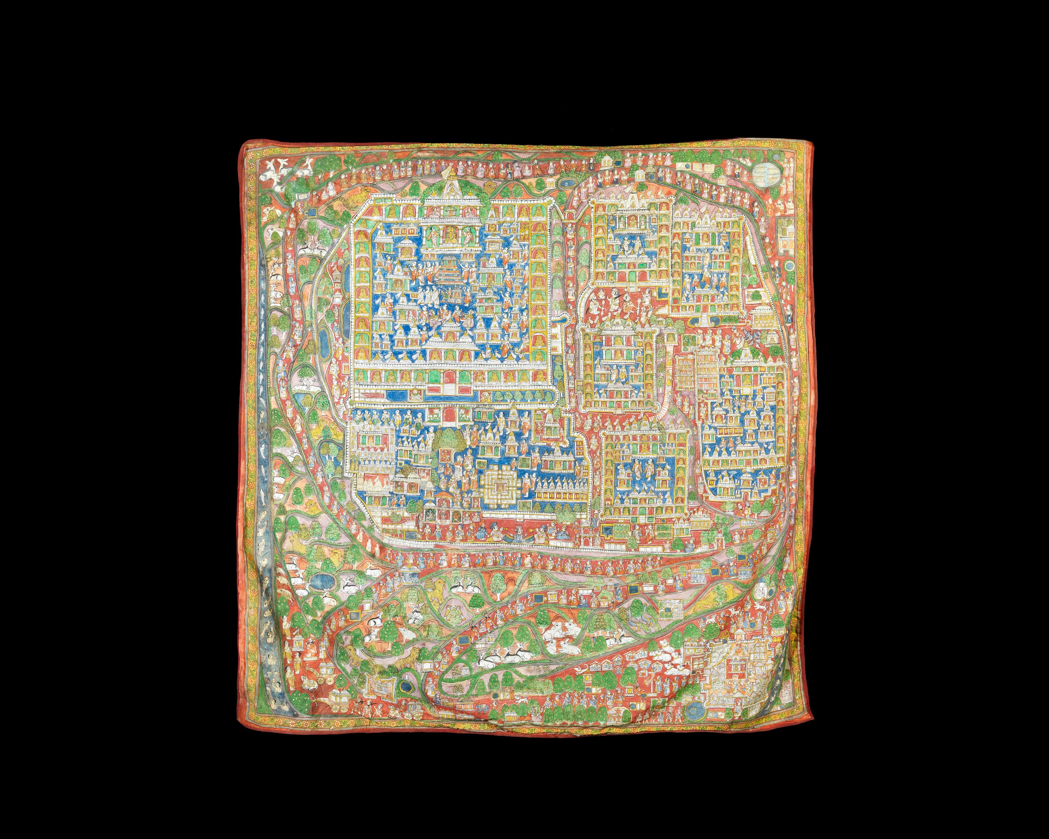 Bonhams : A Jain painted cloth Satrunjaya pata depicting the hill of ...