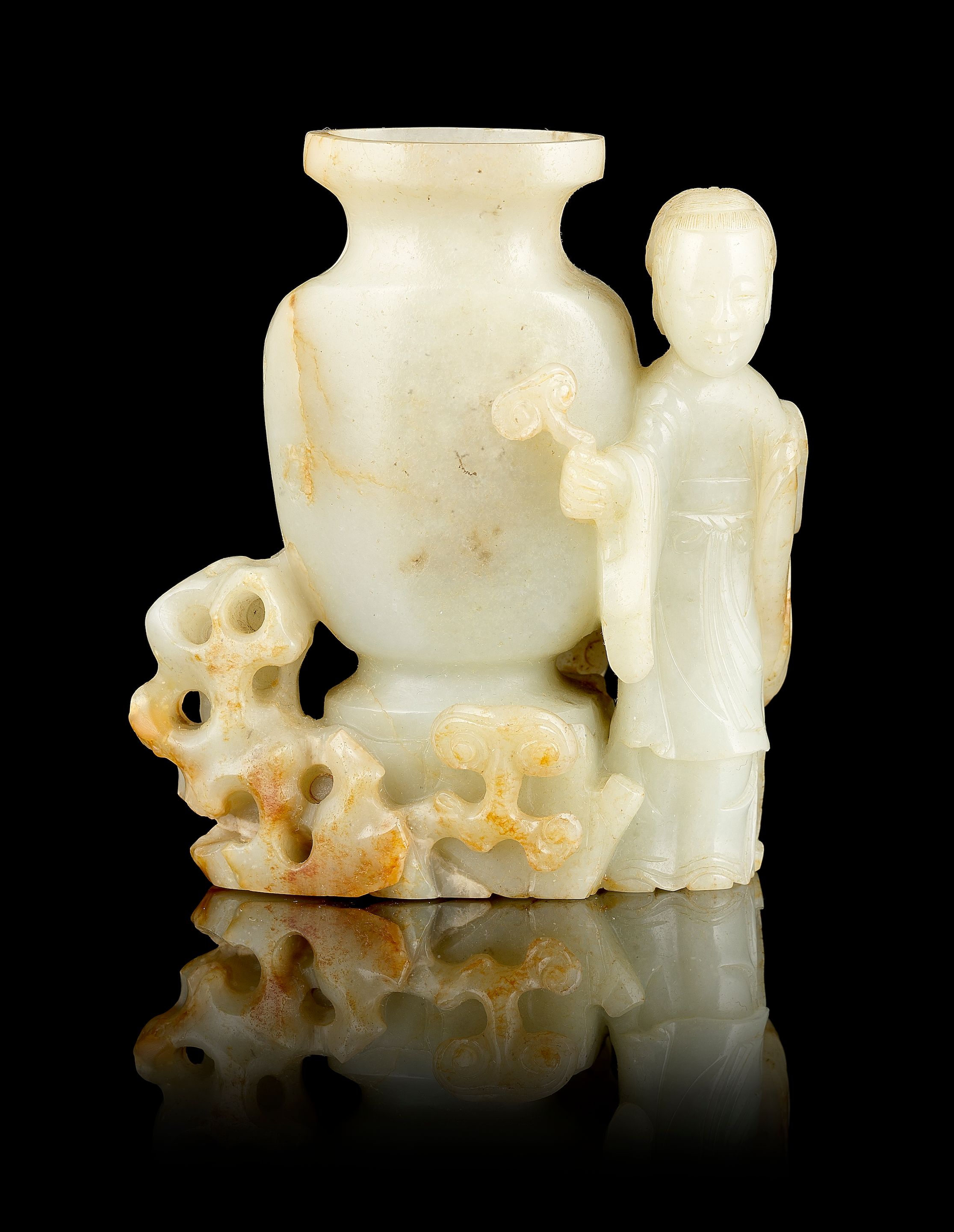 Bonhams : A pale green jade group 19th century