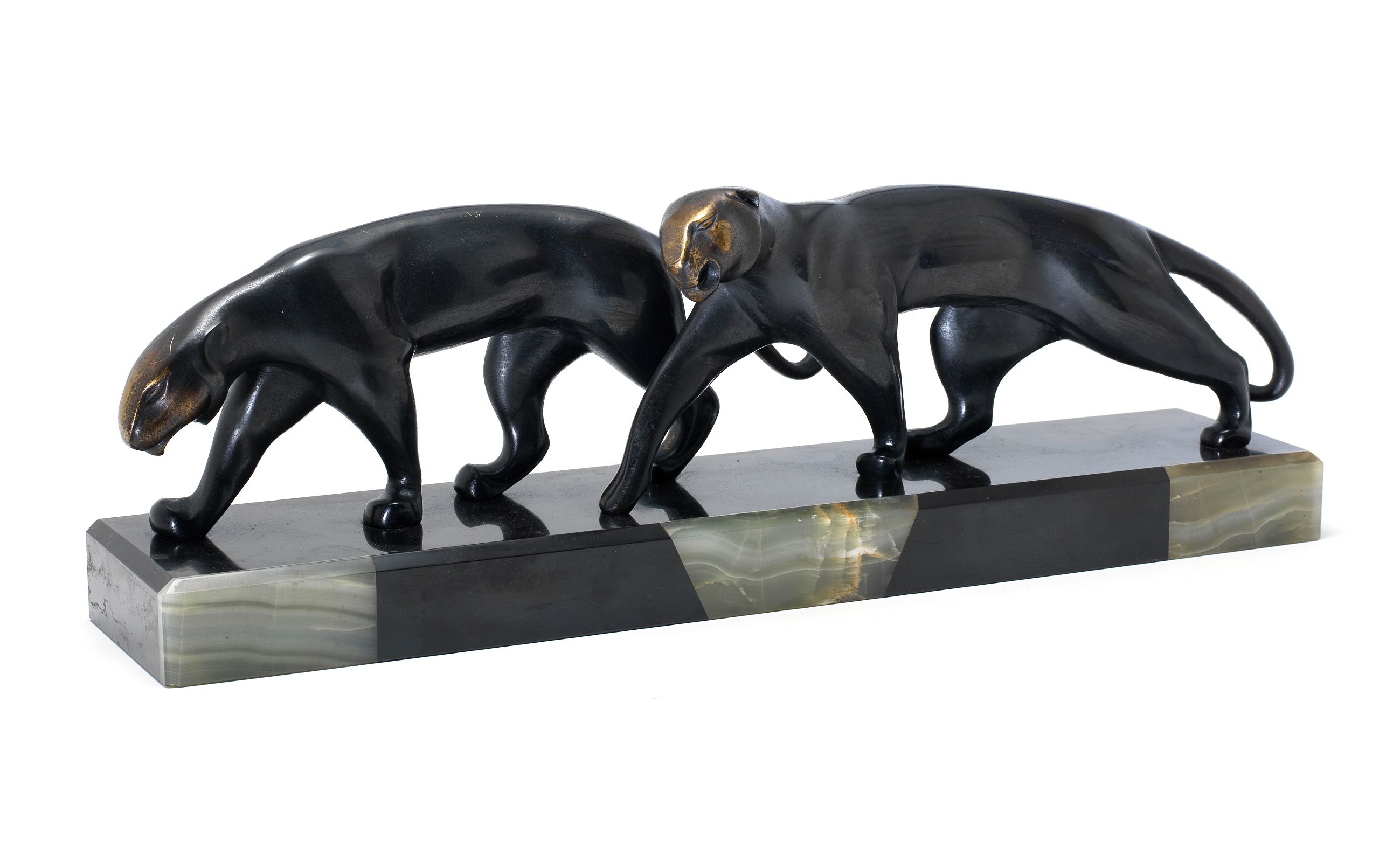 Bonhams : Michele Decoux (Belgian, 1837 - 1924) A Bronze Panther Group ...