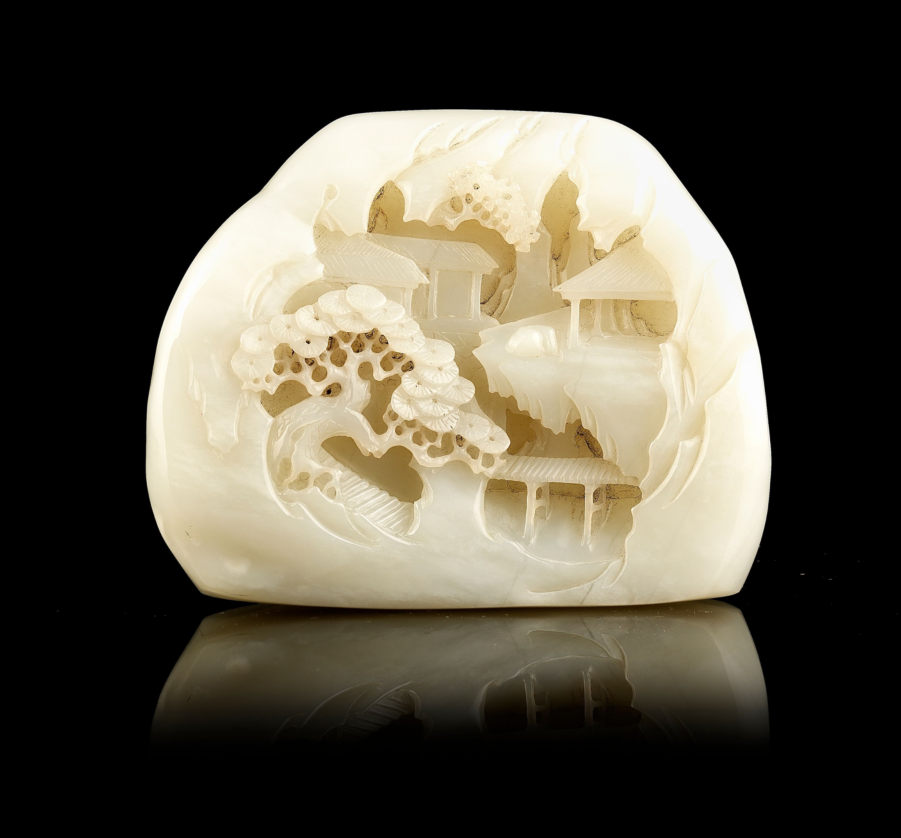 Bonhams : A white jade boulder