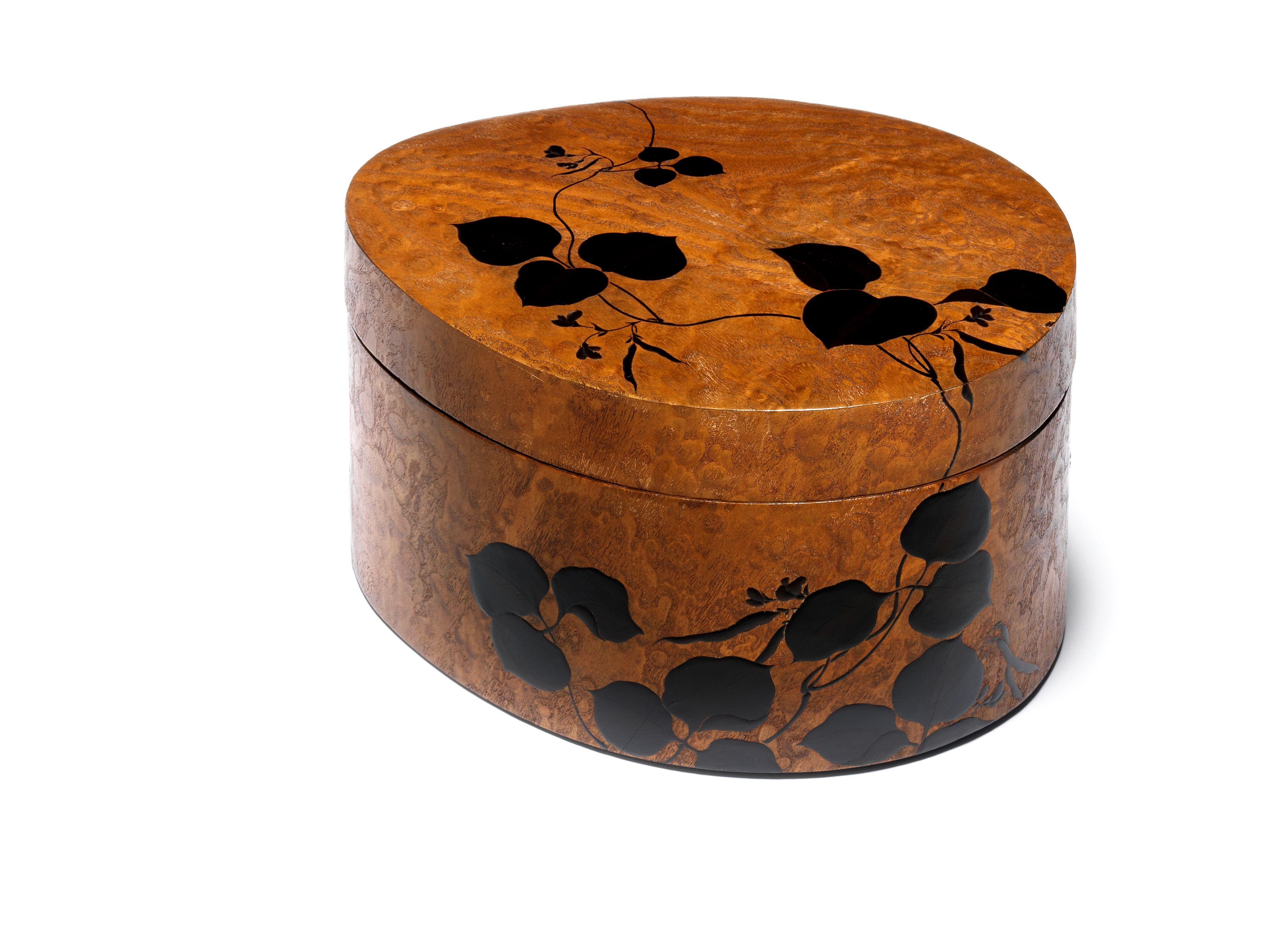 Bonhams : A lacquered-wood oval chaki-ire (portable box for tea ...