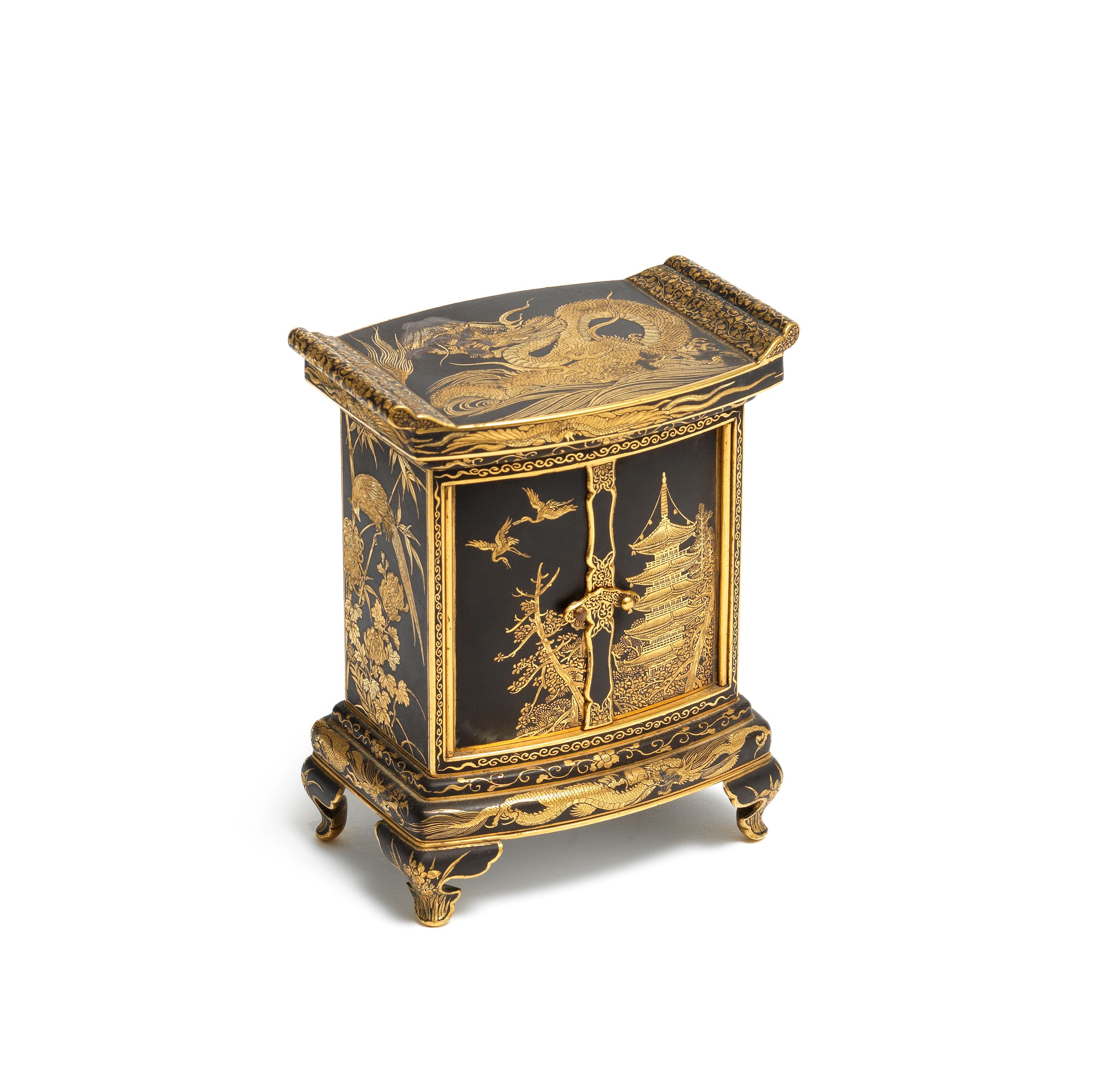 Bonhams : An inlaid iron rectangular miniature cabinet Komai style ...