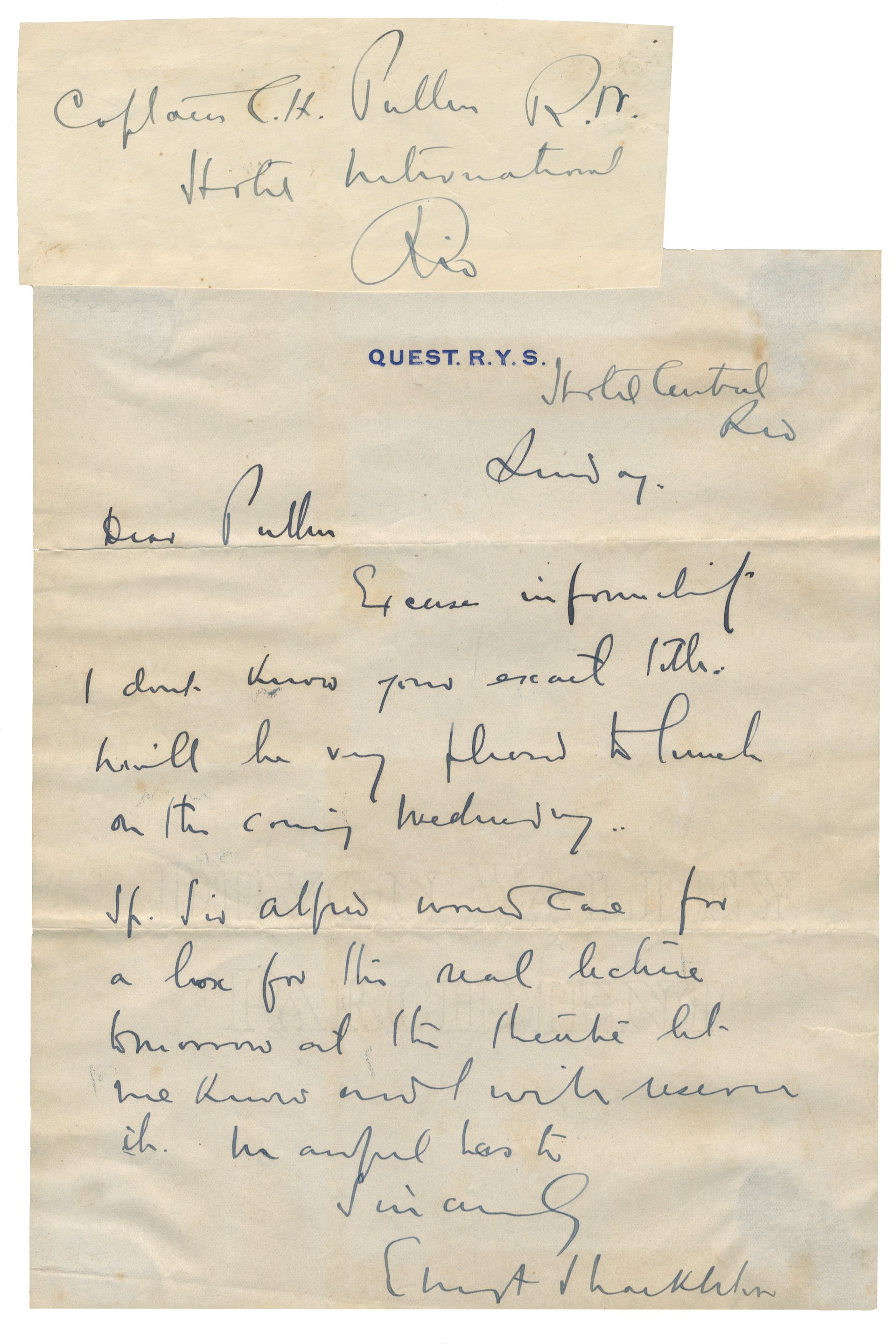 Bonhams : SHACKLETON (ERNEST HENRY) Autograph letter signed (In awful ...