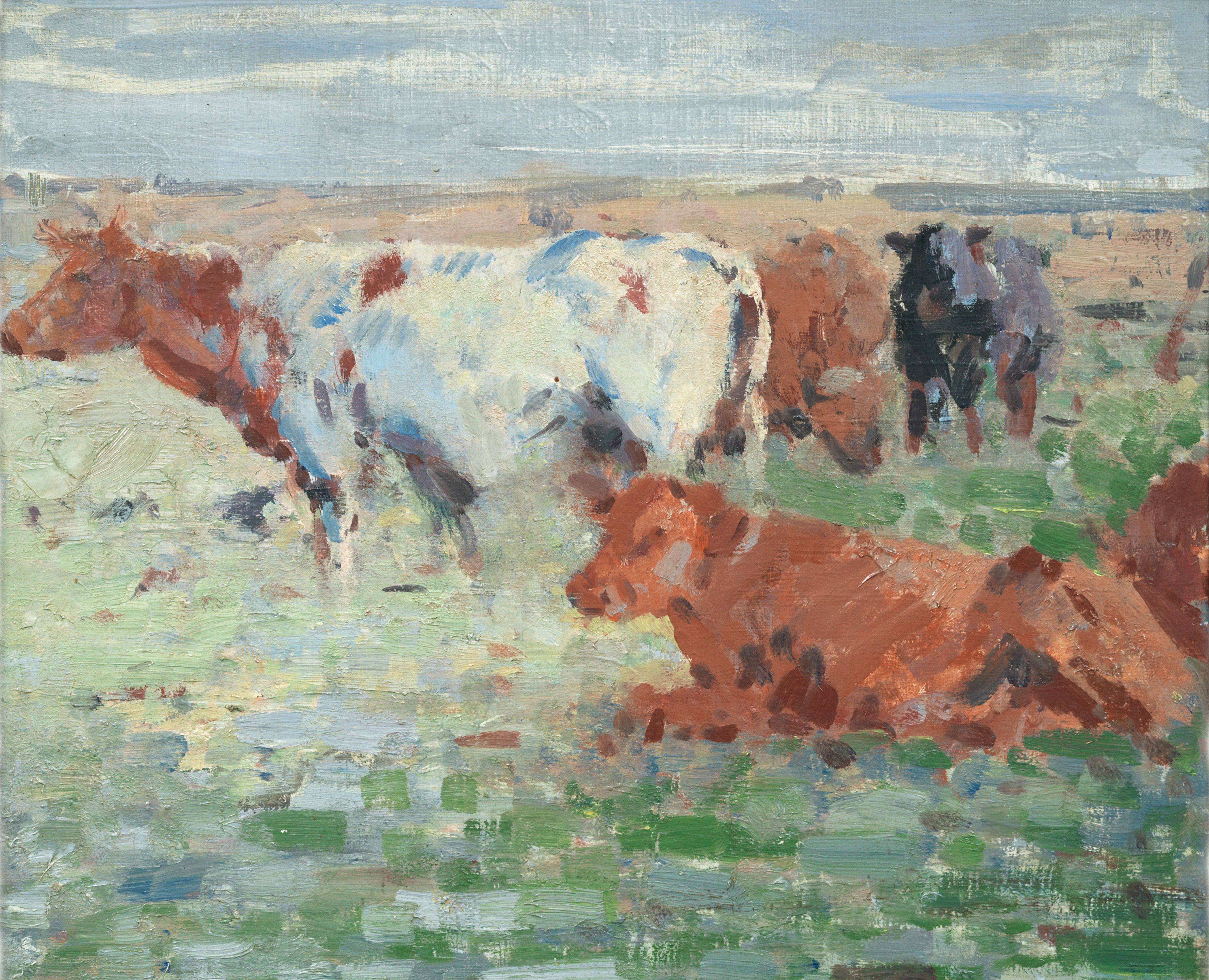 Bonhams : Harry Becker (British, 1865-1928) Cattle in a field