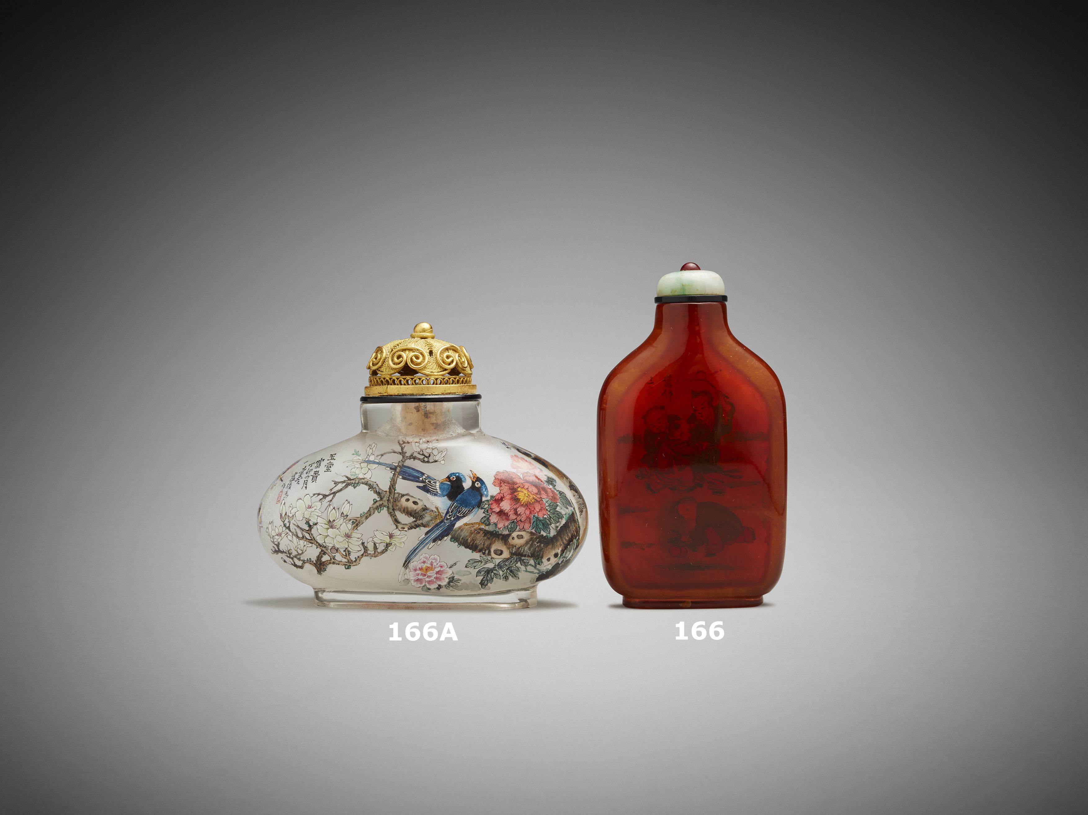 Bonhams : A Chinese inside painted 'magpies and peasants' snuff bottle ...
