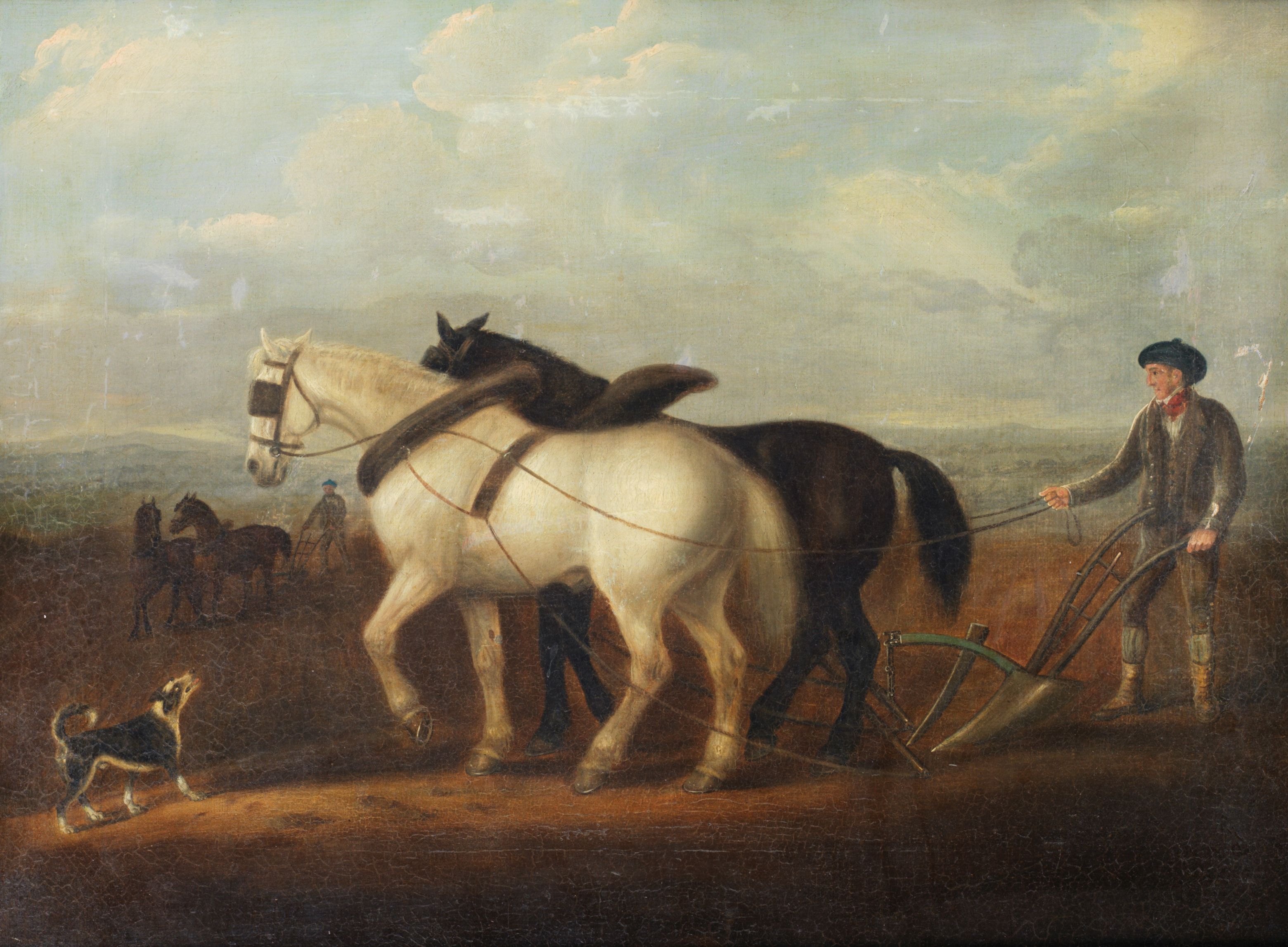 Bonhams : English Naive School, 19th Century Ploughing scene