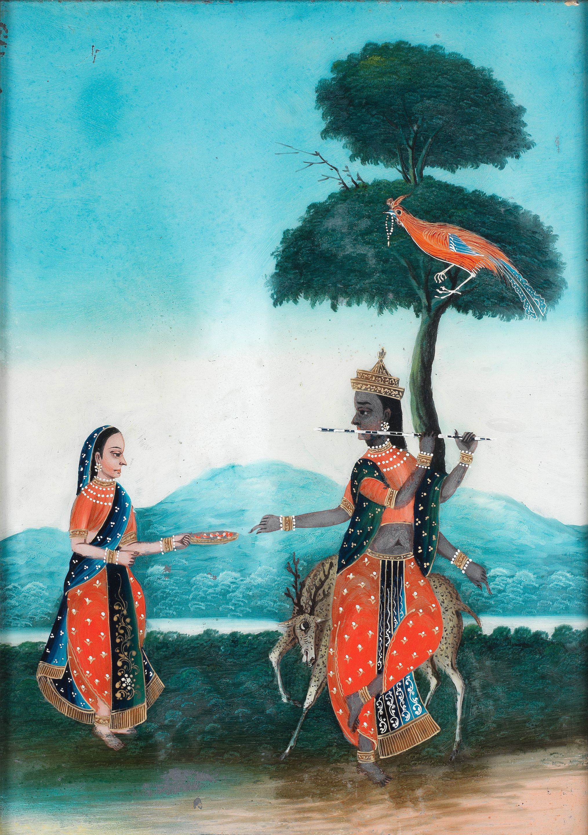 Bonhams : Krishna standing beneath a tree, fluting to a maiden Western ...