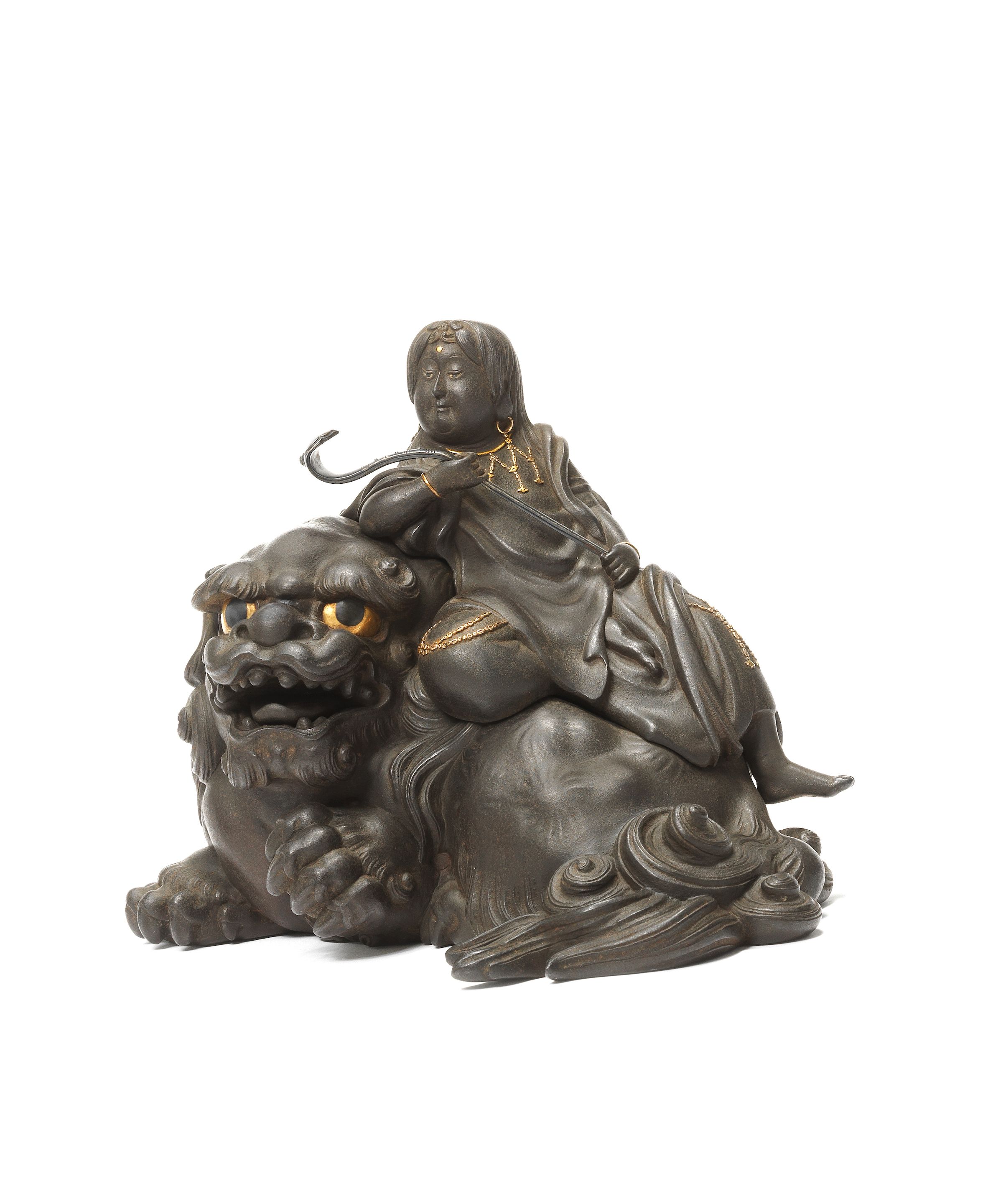 Bonhams : An iron okimono figure of Monju Bosatsu By Unno Shomin (1844 ...