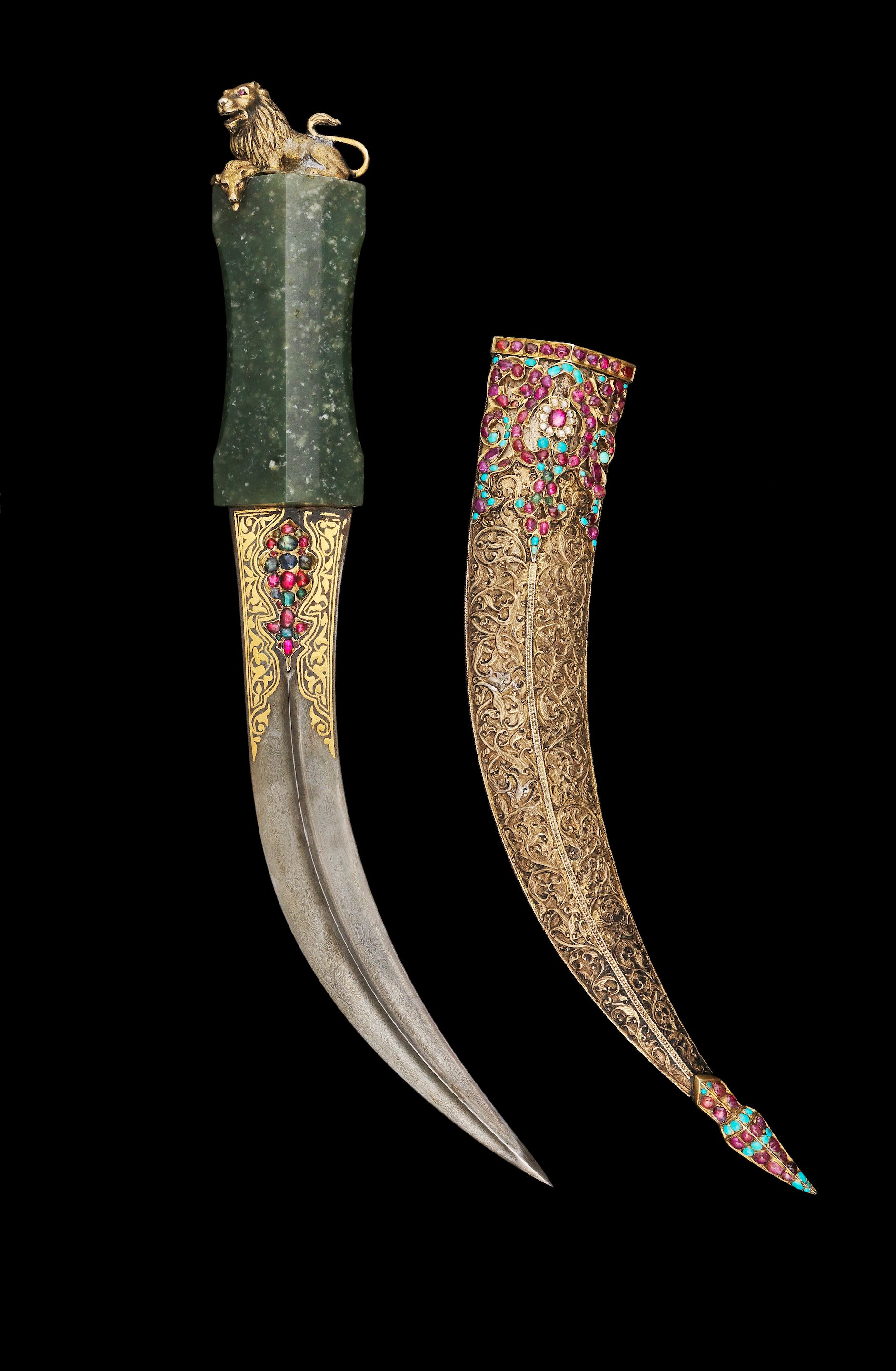 Bonhams : An Ottoman gem-set jade-hilted Dagger Turkey, 19th Century