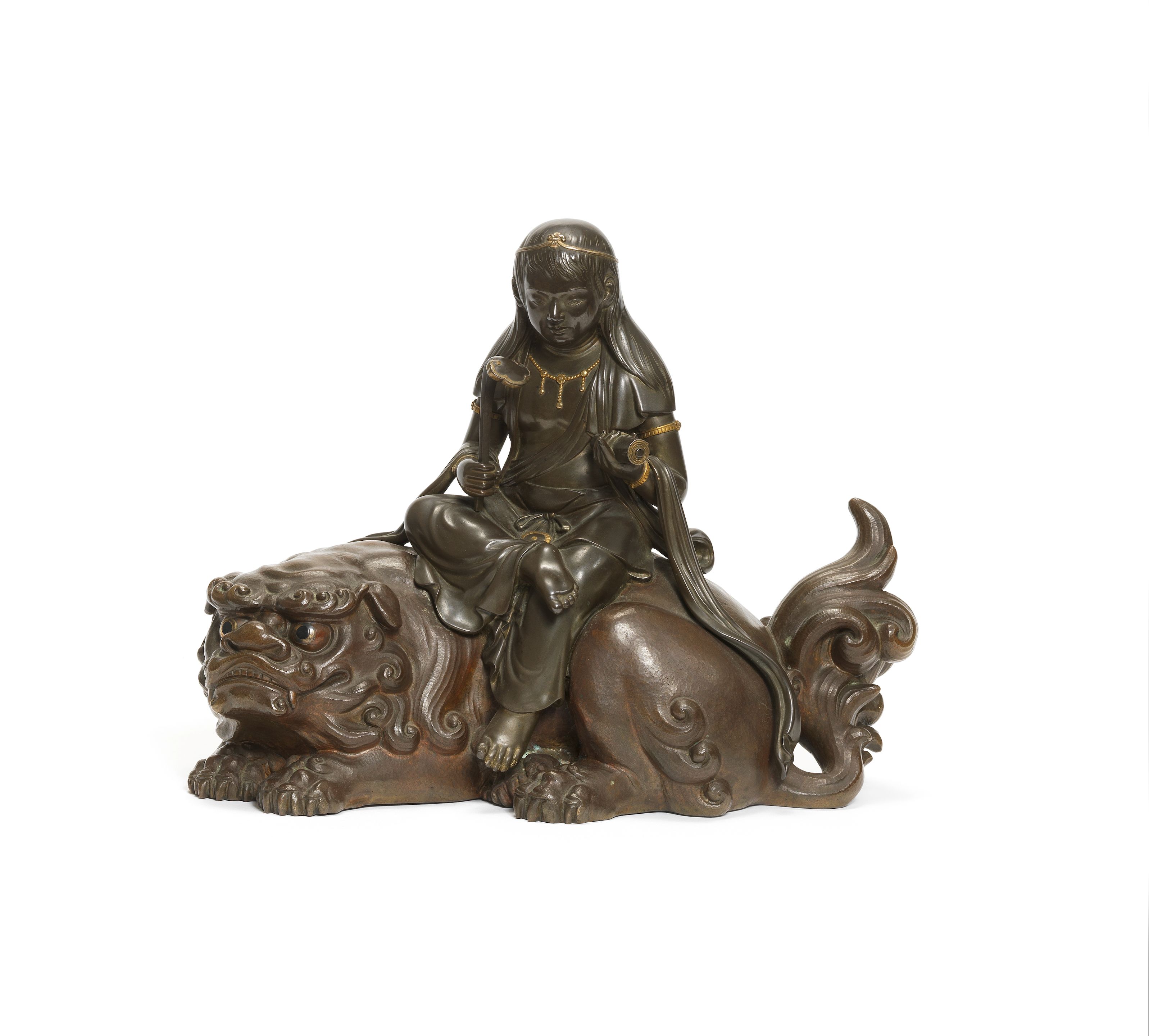 Bonhams : A bronze okimono figure of Monju Bosatsu By Katsura Mitsuharu ...
