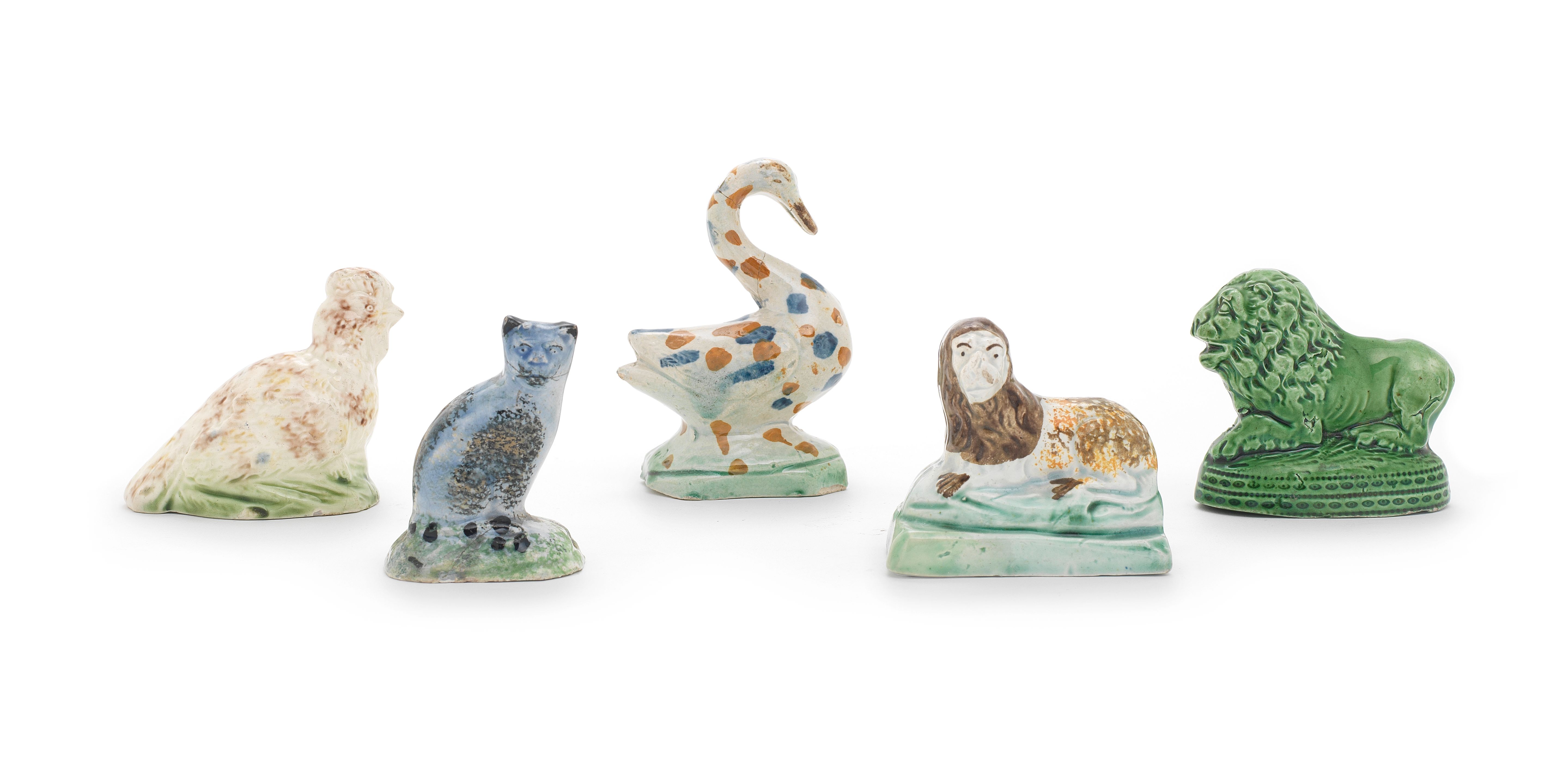 Bonhams : Five British pottery small animal models, circa 1780-1800