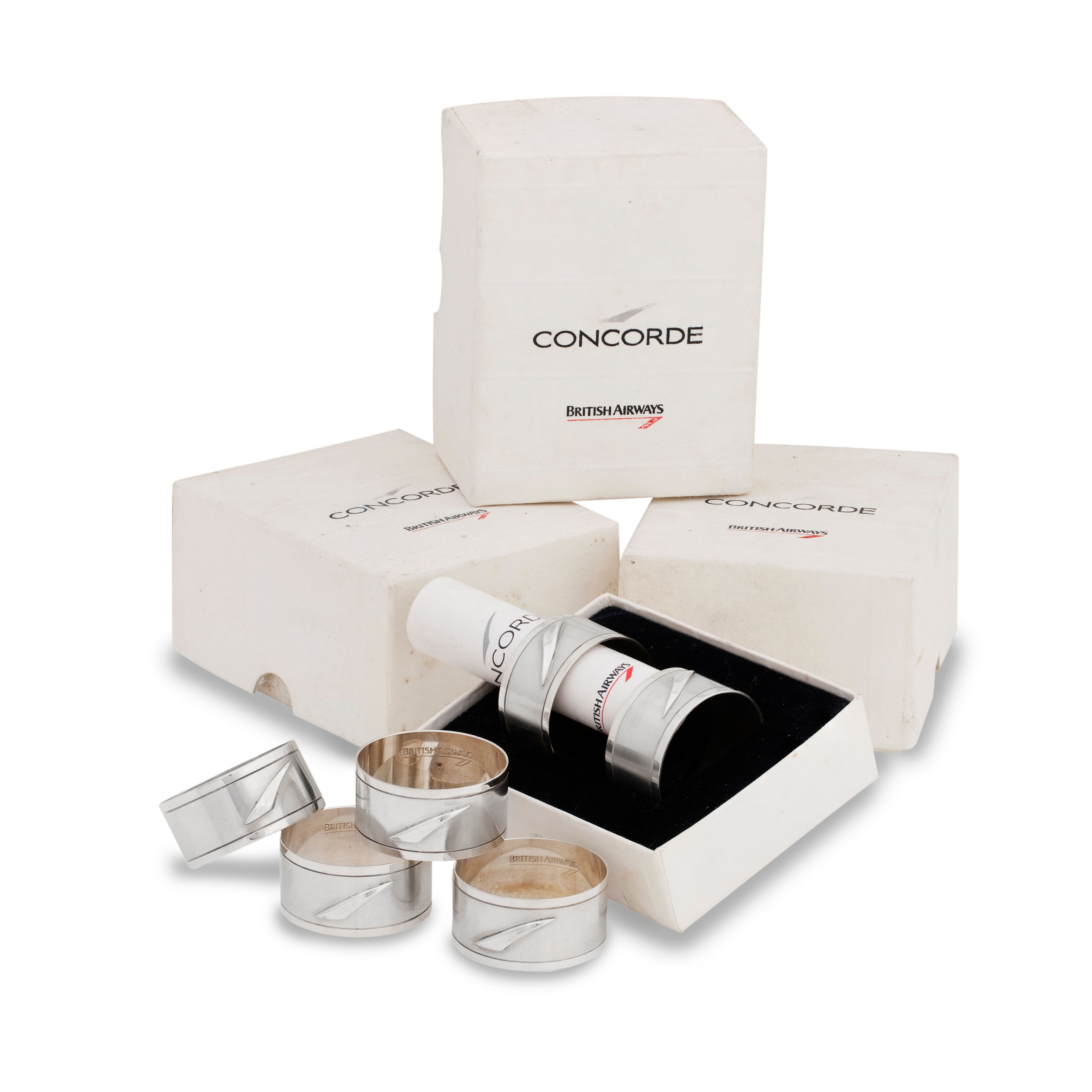Bonhams : A set of six Concorde silver napkin rings by British Airways ...