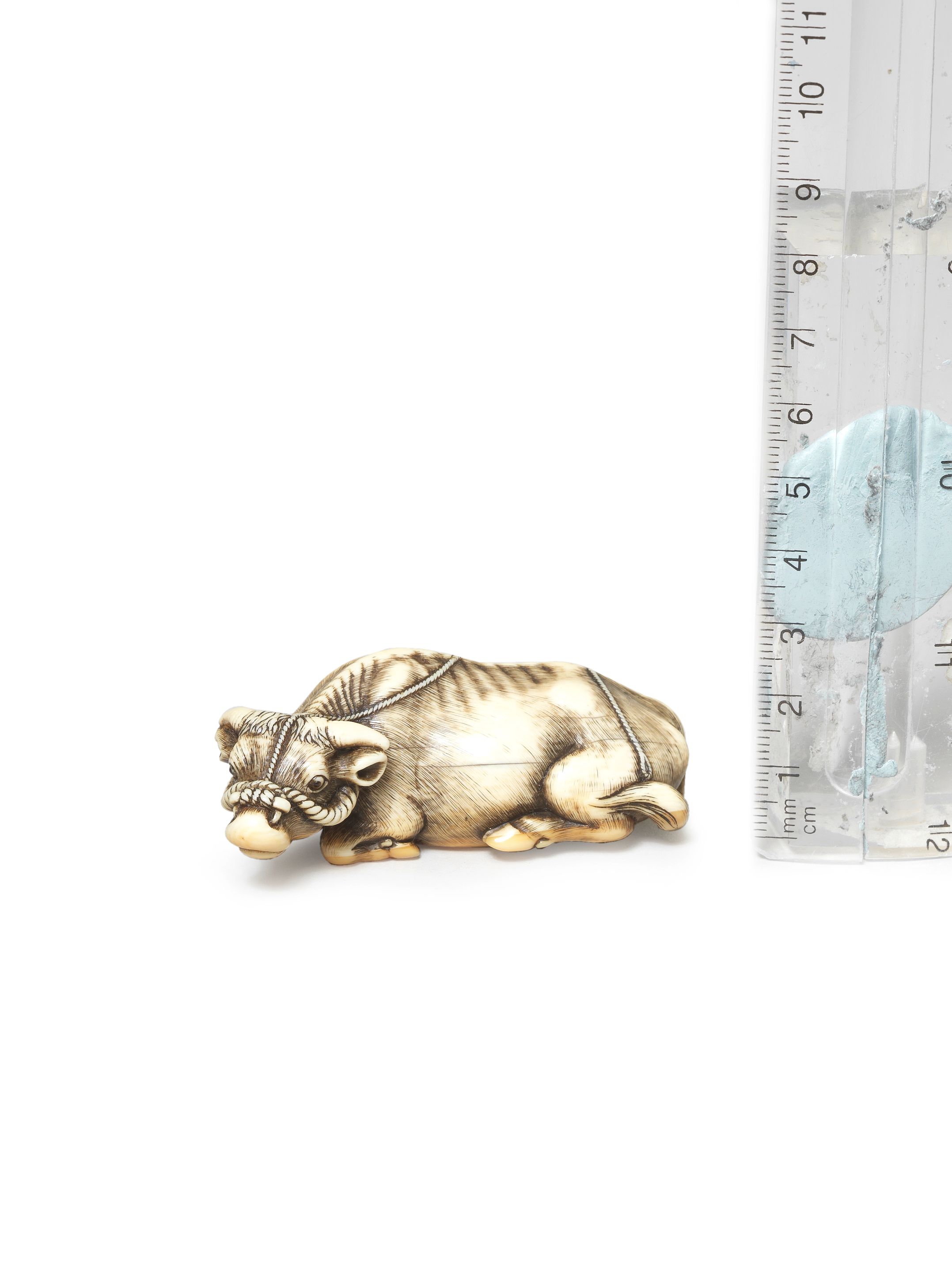 Bonhams : An ivory netsuke of a recumbent ox By Tomotada, Kyoto, late 18th century