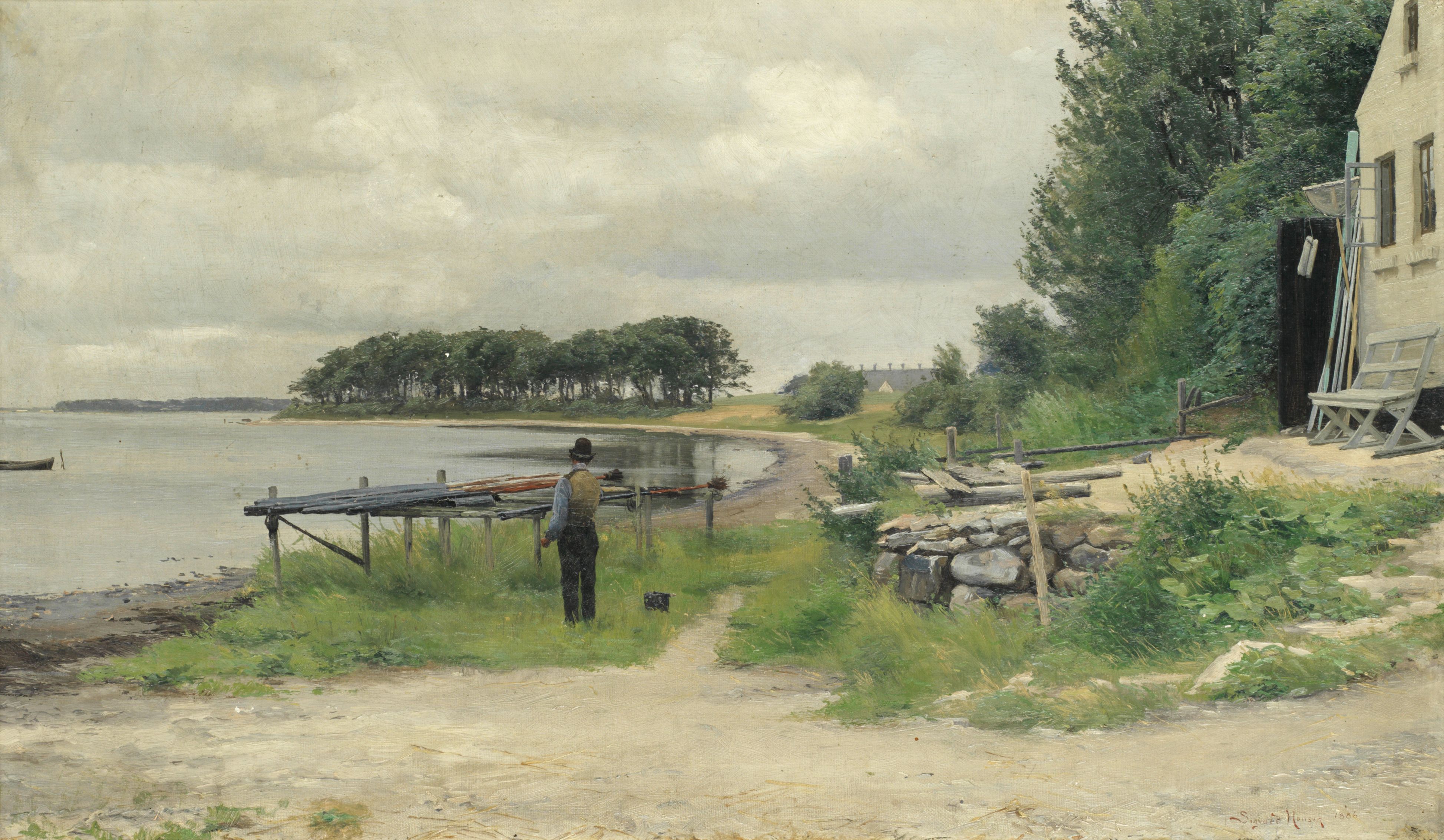 Bonhams : Sigvard Marius Hansen (Danish, 1859-1938) A still day by the lake