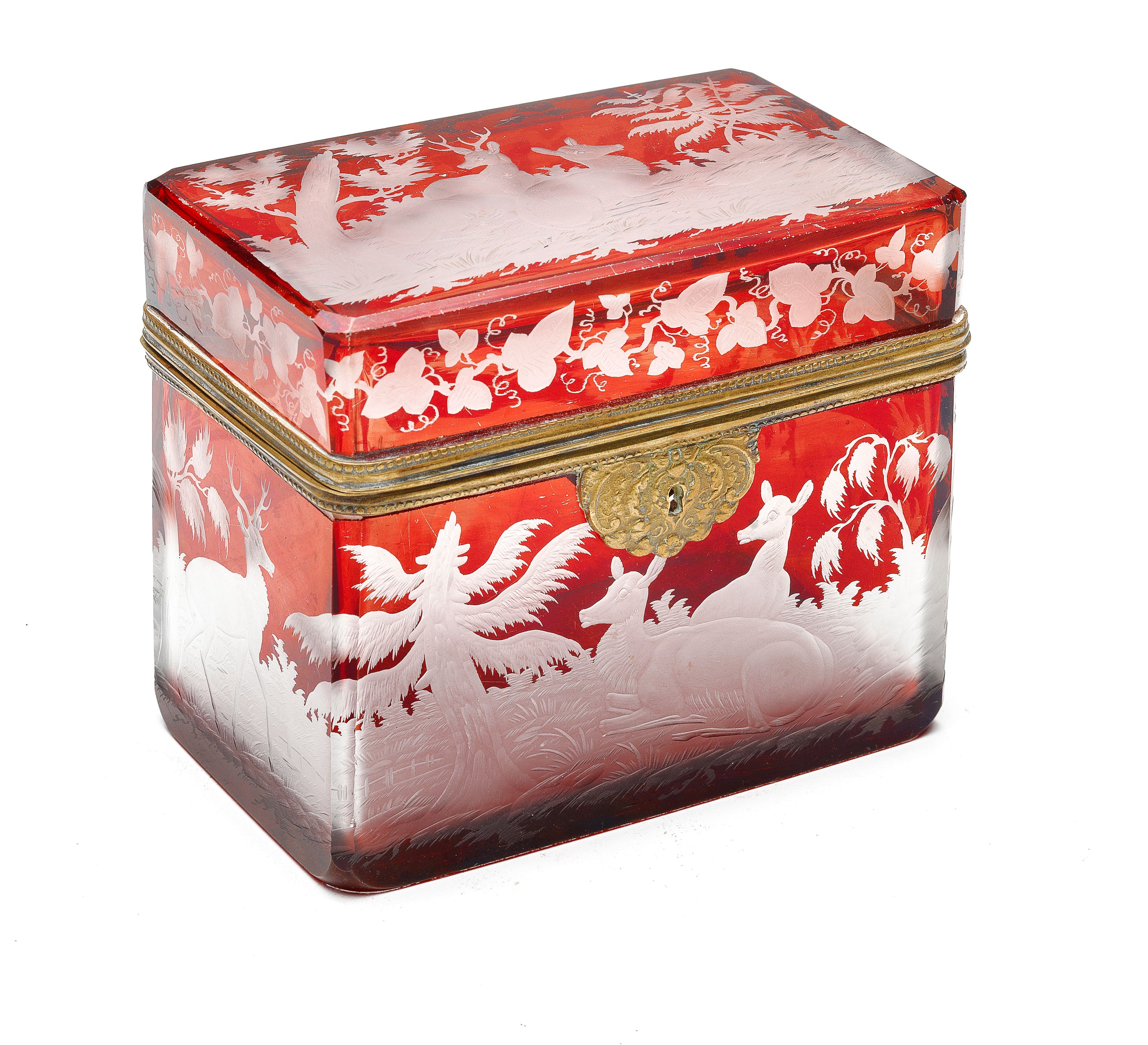 Bonhams : A Bohemian ruby-stained jewel casket, circa 1850-70