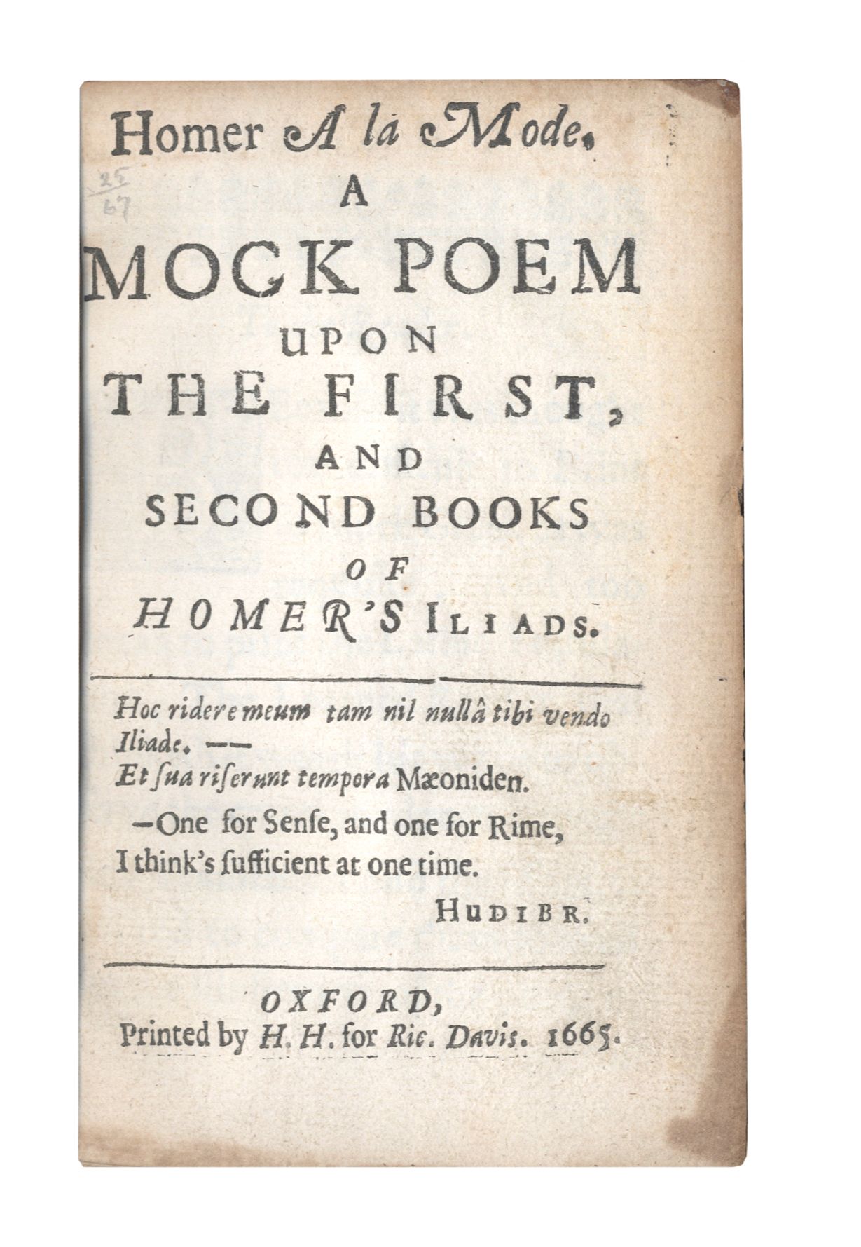 Bonhams : SCUDAMORE (JAMES) Homer a la Mode. A Mock Poem Upon the First ...