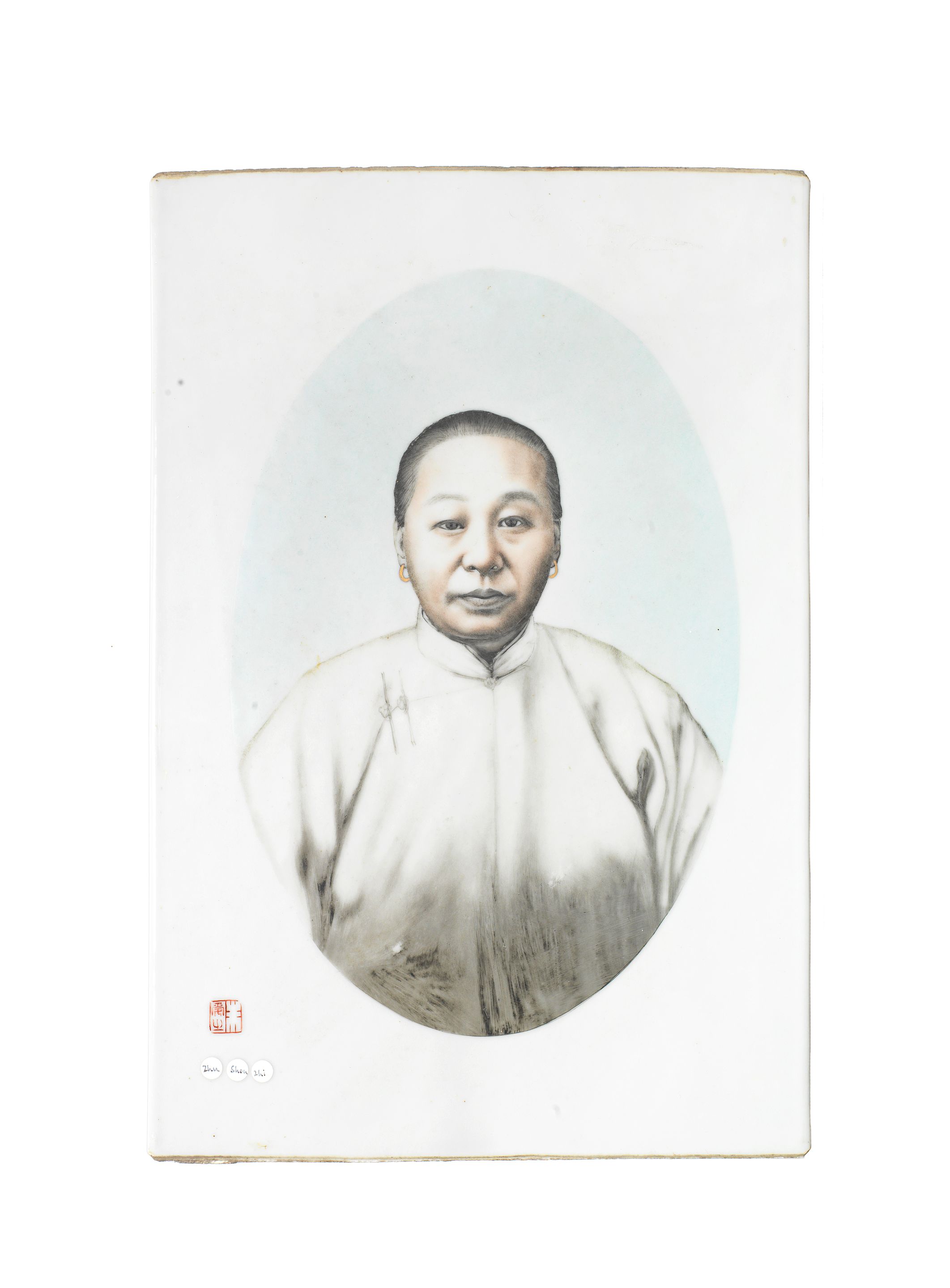 Bonhams : An enamelled portrait plaque By Zhu Shouzhi, Republic Period