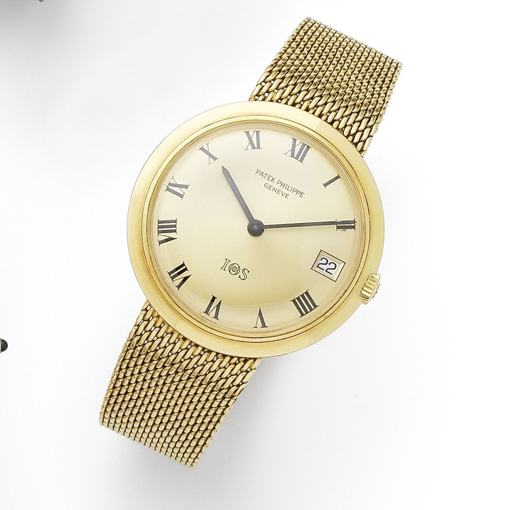 Bonhams : Patek Philippe. An 18K gold automatic calendar bracelet watch Calatrava 'IOS', Ref3565 ...