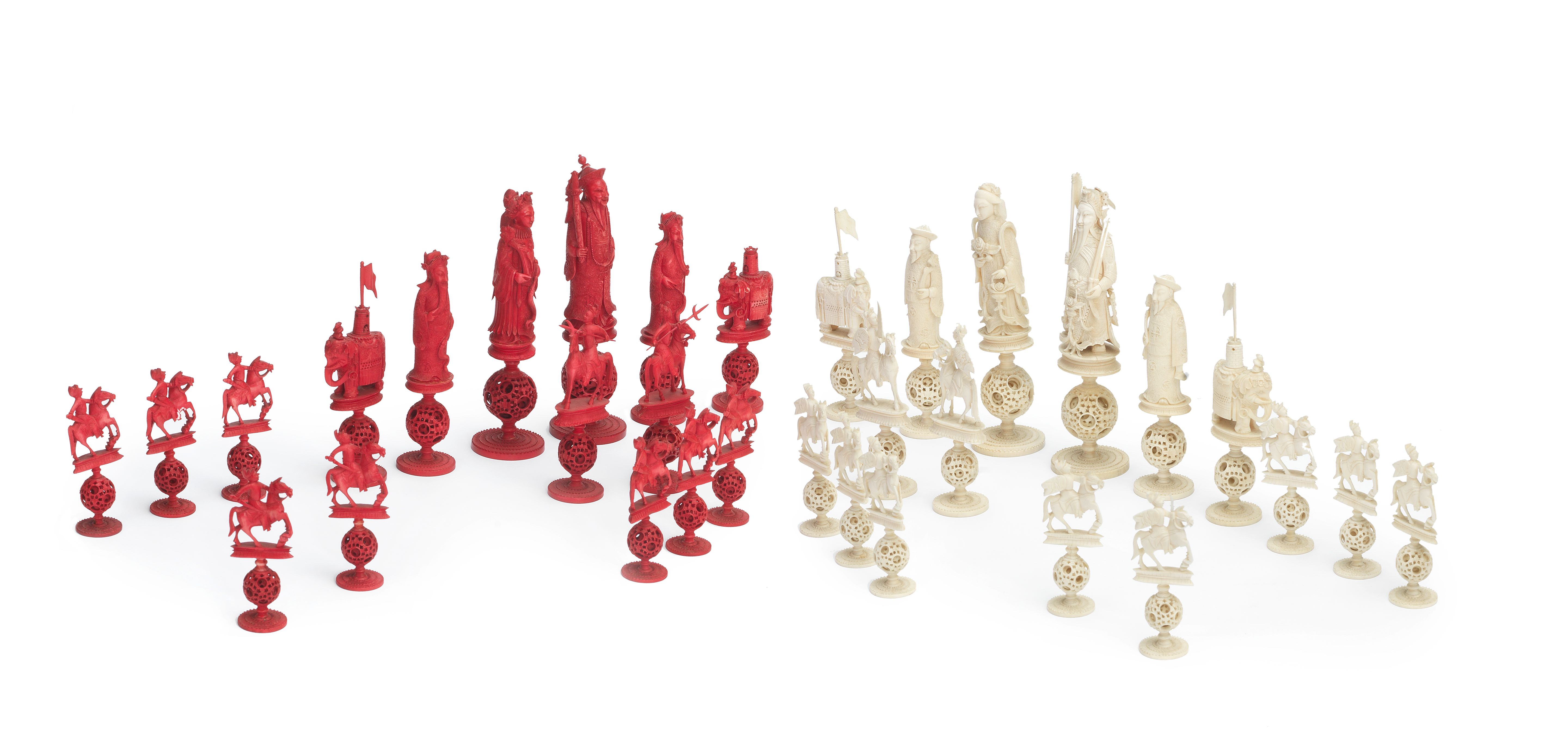 Bonhams : A 19th century Chinese export carved ivory puzzle-ball chess ...