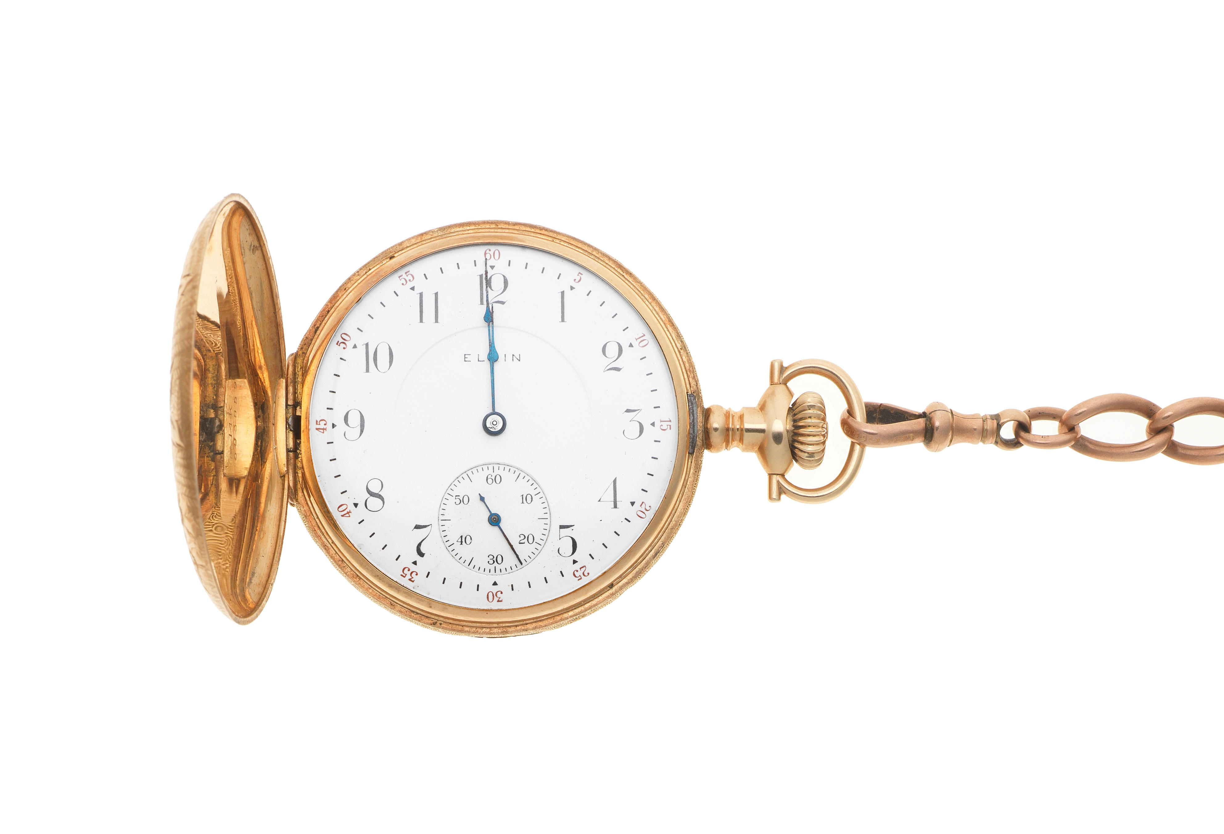 Bonhams Elgin A 14k Gold Keyless Wind Full Hunter Pocket Watch Circa