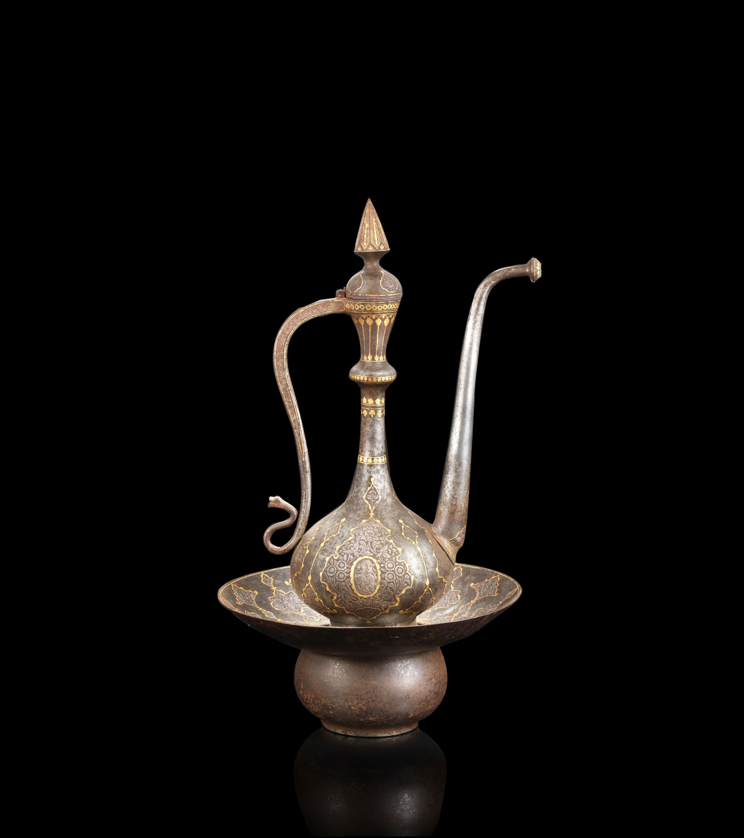 Bonhams : A Qajar gold-damascened steel ewer and basin Persia, 19th ...