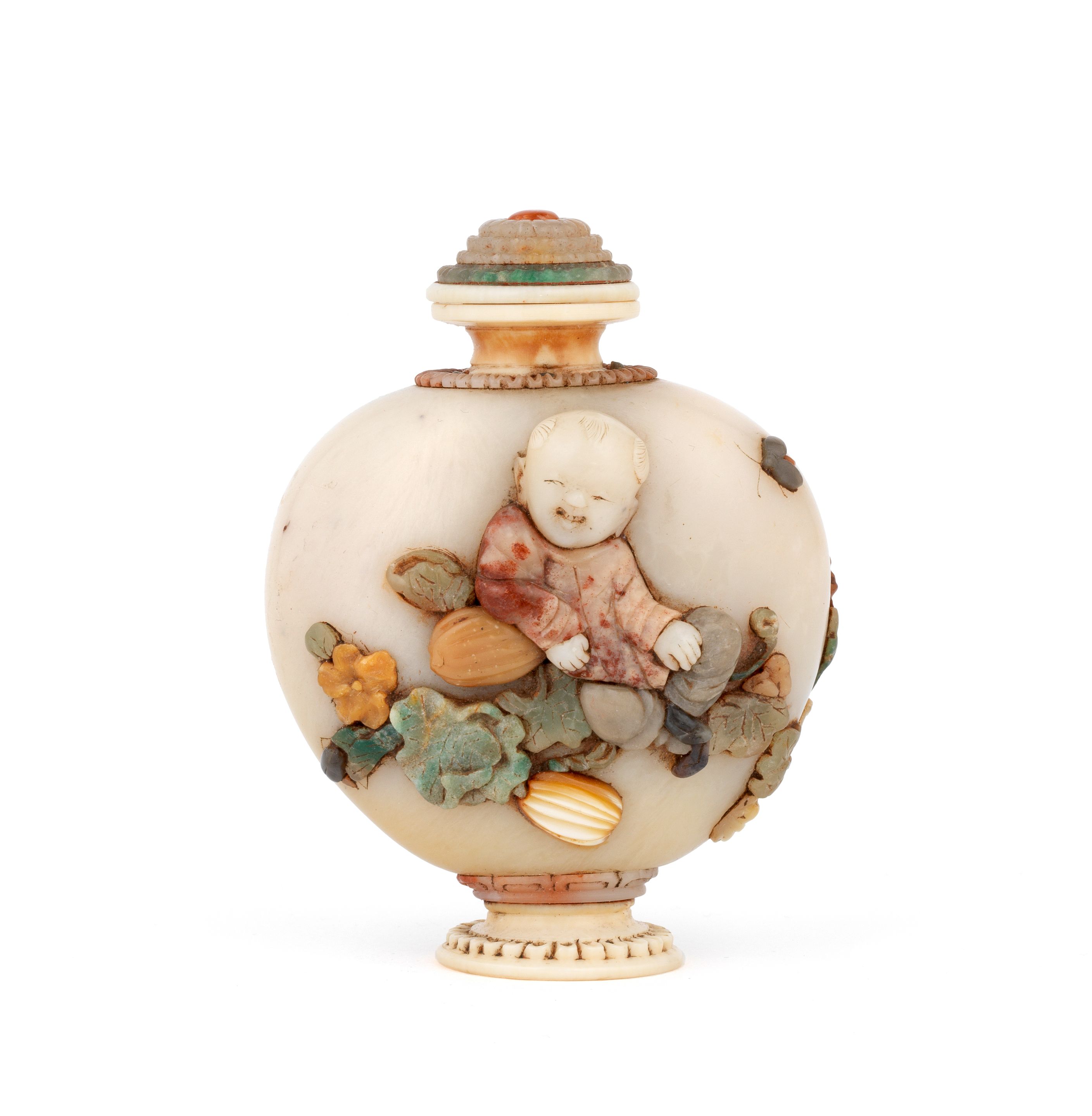 Bonhams : A very rare soapstone ivory and hardstone-embellished snuff ...