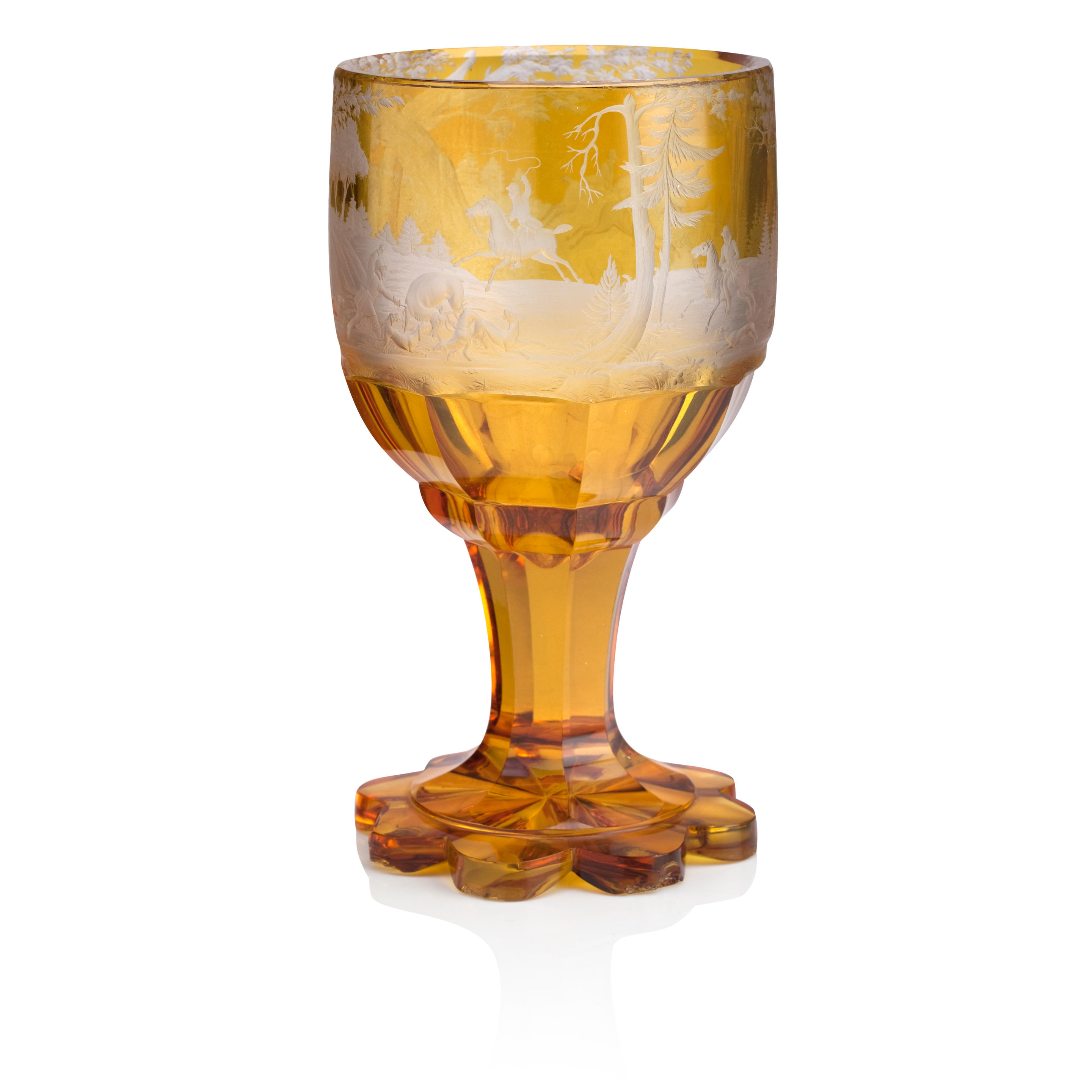Bonhams A Bohemian Amber Stained And Engraved Glass Goblet Late 19th