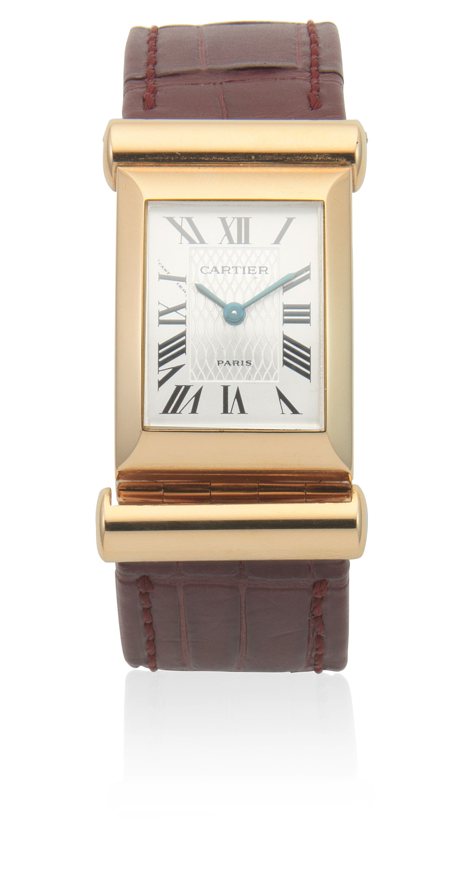 Bonhams : Cartier. A lady's 18K gold manual wind drivers wristwatch ...