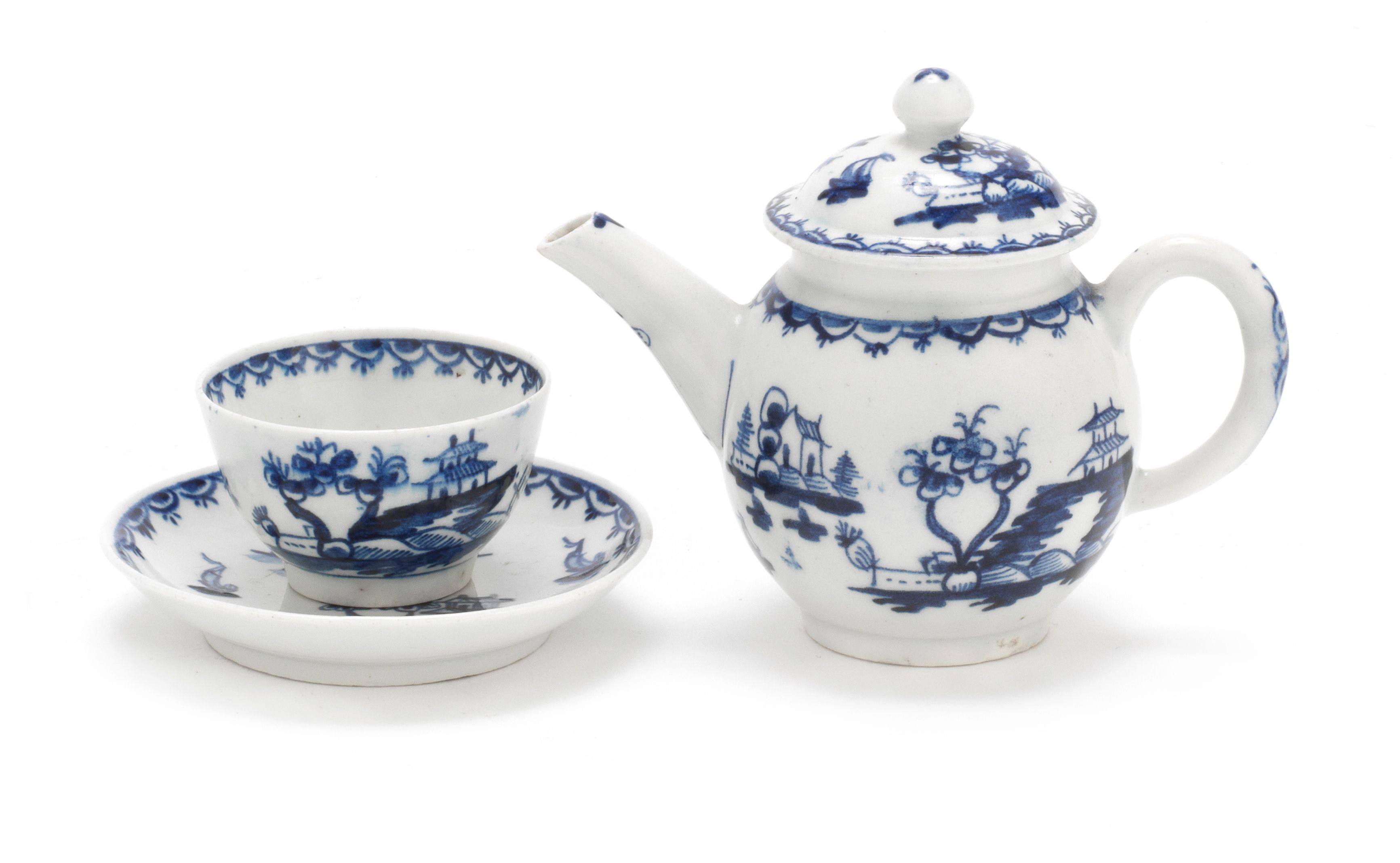 Bonhams : A good Lowestoft toy teapot and cover and teabowl and saucer ...
