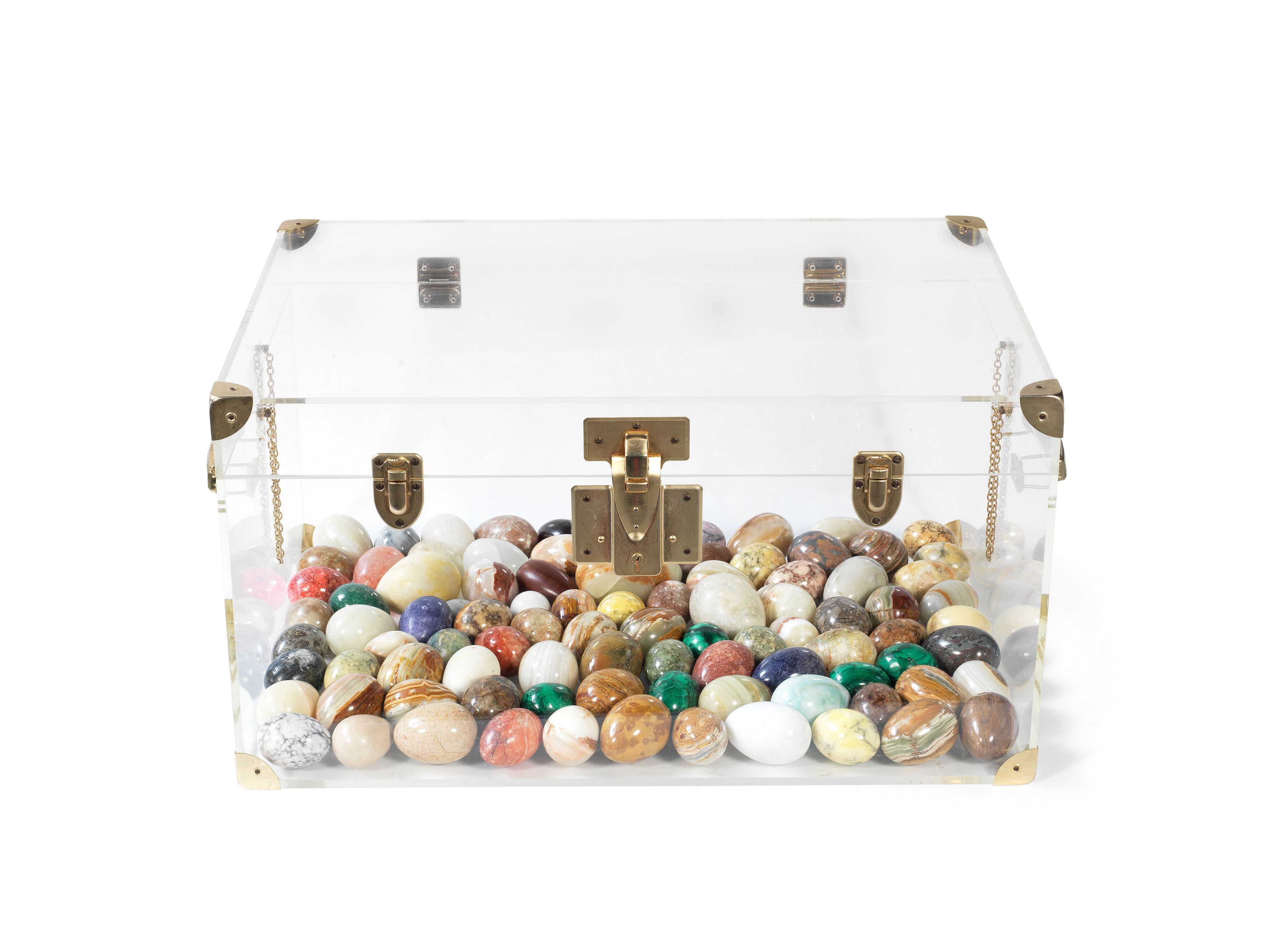 Bonhams : A collection of polished hardstone and mineral eggs contained ...