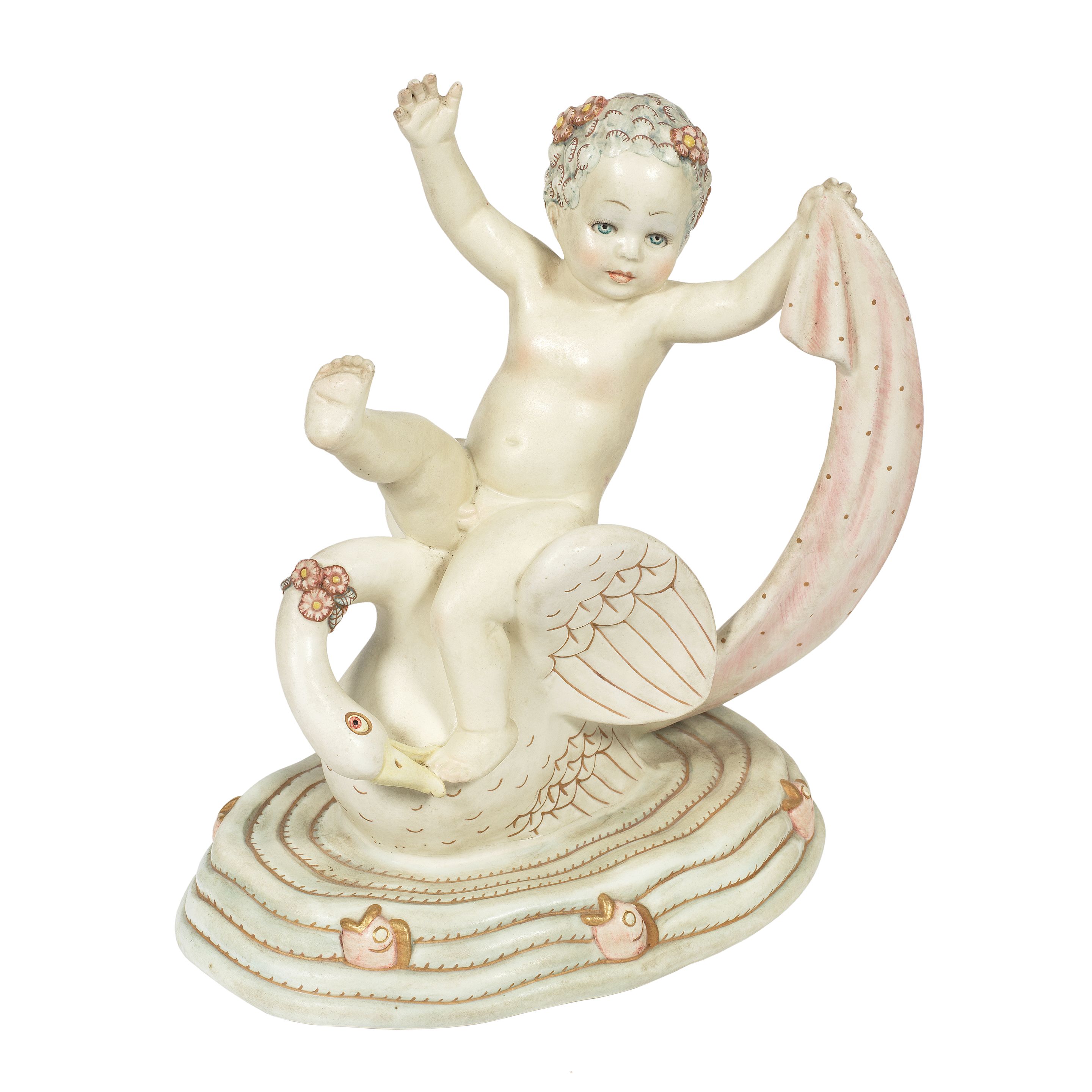 Bonhams : a lenci pottery study of a cherub riding a swan MAKER'S MARKS ...