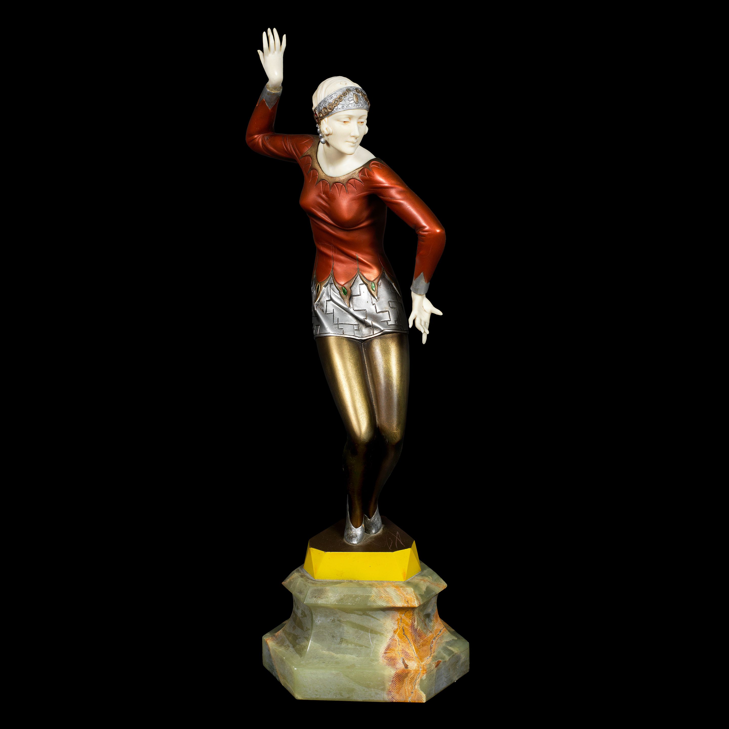 Bonhams : 'red dancer' an art deco silvered, cold-painted bronze and ...