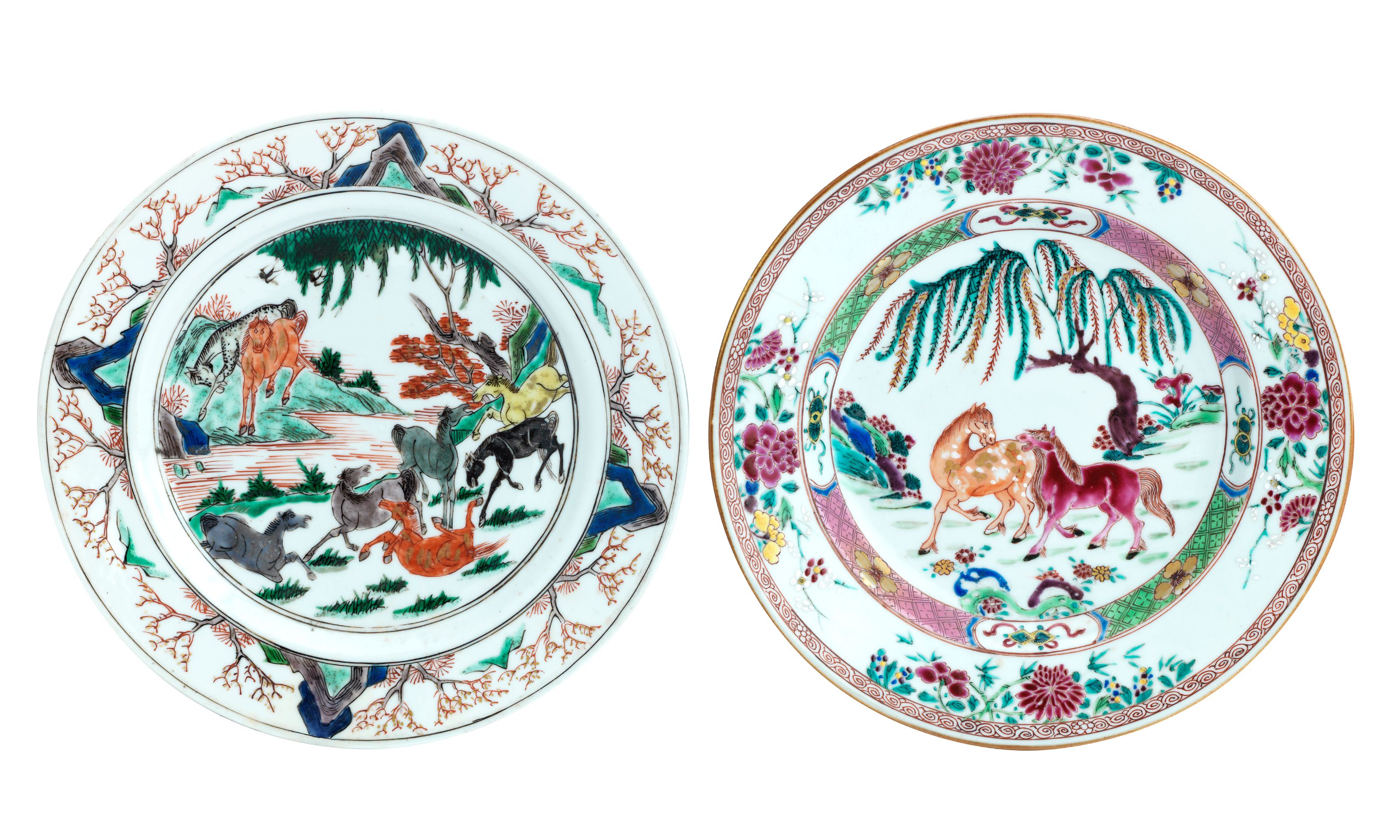 Bonhams : A famille rose dish and famille verte 'Eight Horses of Mu ...
